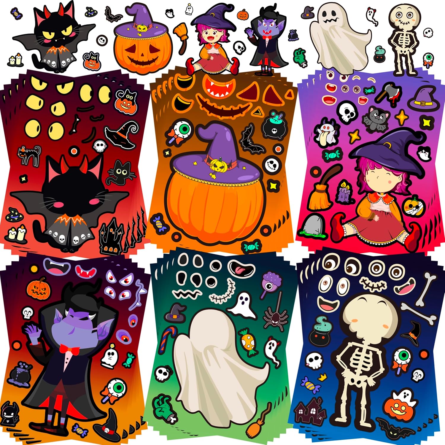 Amazon.com: XMCHJY 30 Sheets Halloween Make-a-Face Stickers (Ages 12 ...