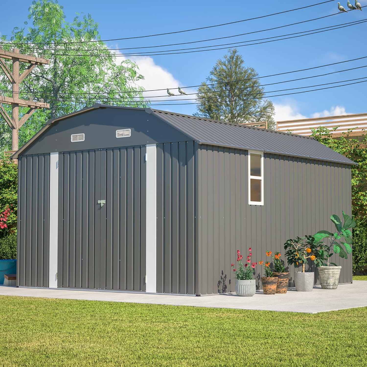 Amazon.com : Outdoor Storage Shed, 10 X 12 FT Large Metal Utility Tool ...