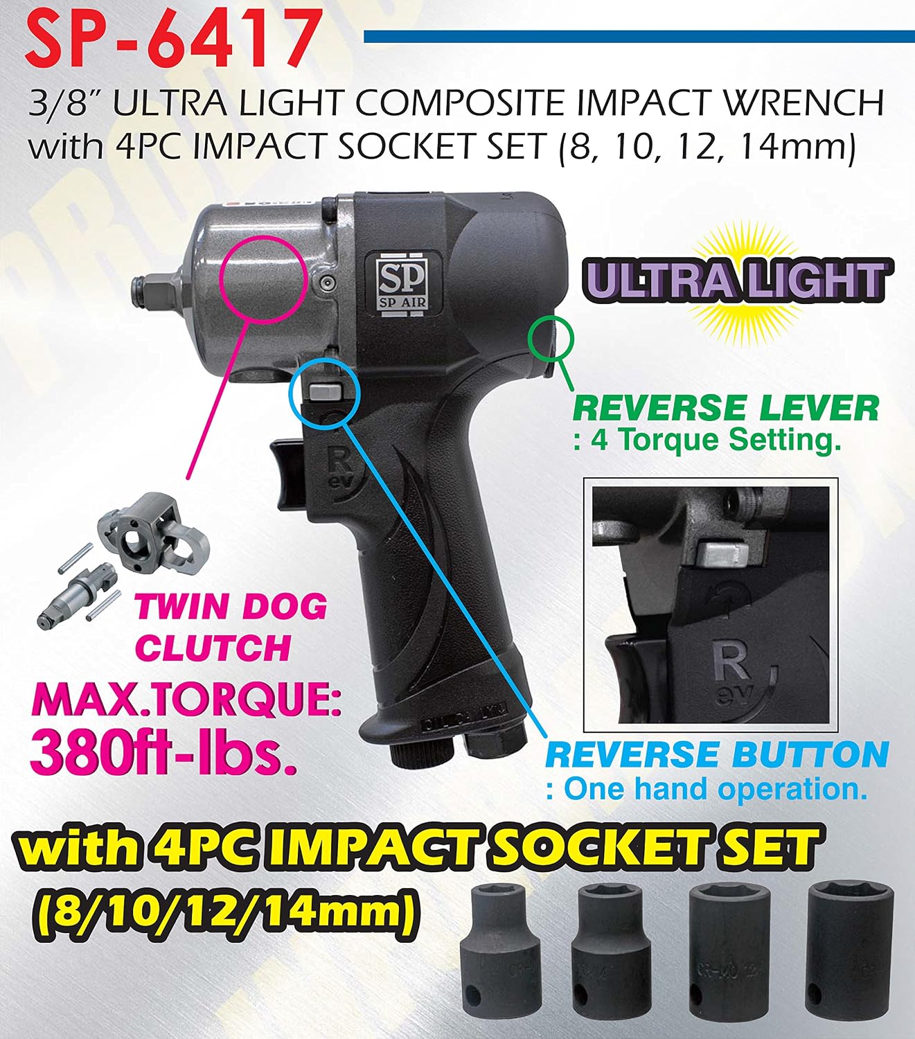 SP Air Corporation SP-6417 3/8" Ultra Light Composite Impact Wrench ...