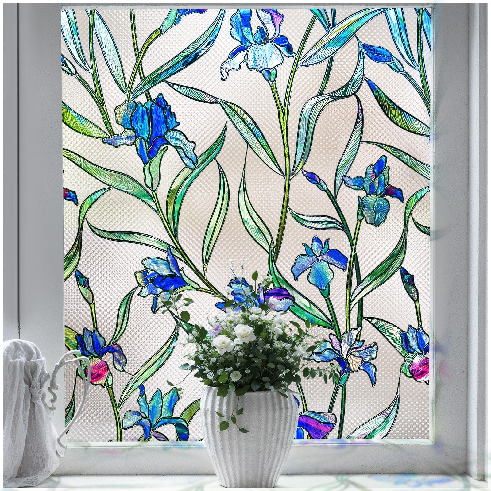 Amazon.com: DUOFIRE Stained Glass Window Film Color Flower Pattern ...