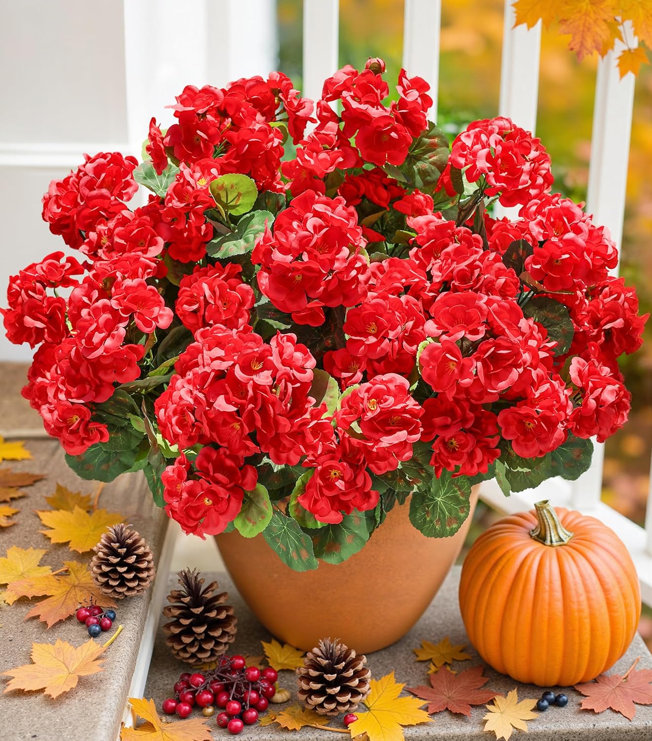 Amazon.com: Artificial Geraniums Fake Flowers for Outdoors Decoration ...