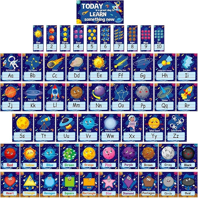 Amazon.com: 57PCS Outer Space Alphabet Number Bulletin Board Classroom ...