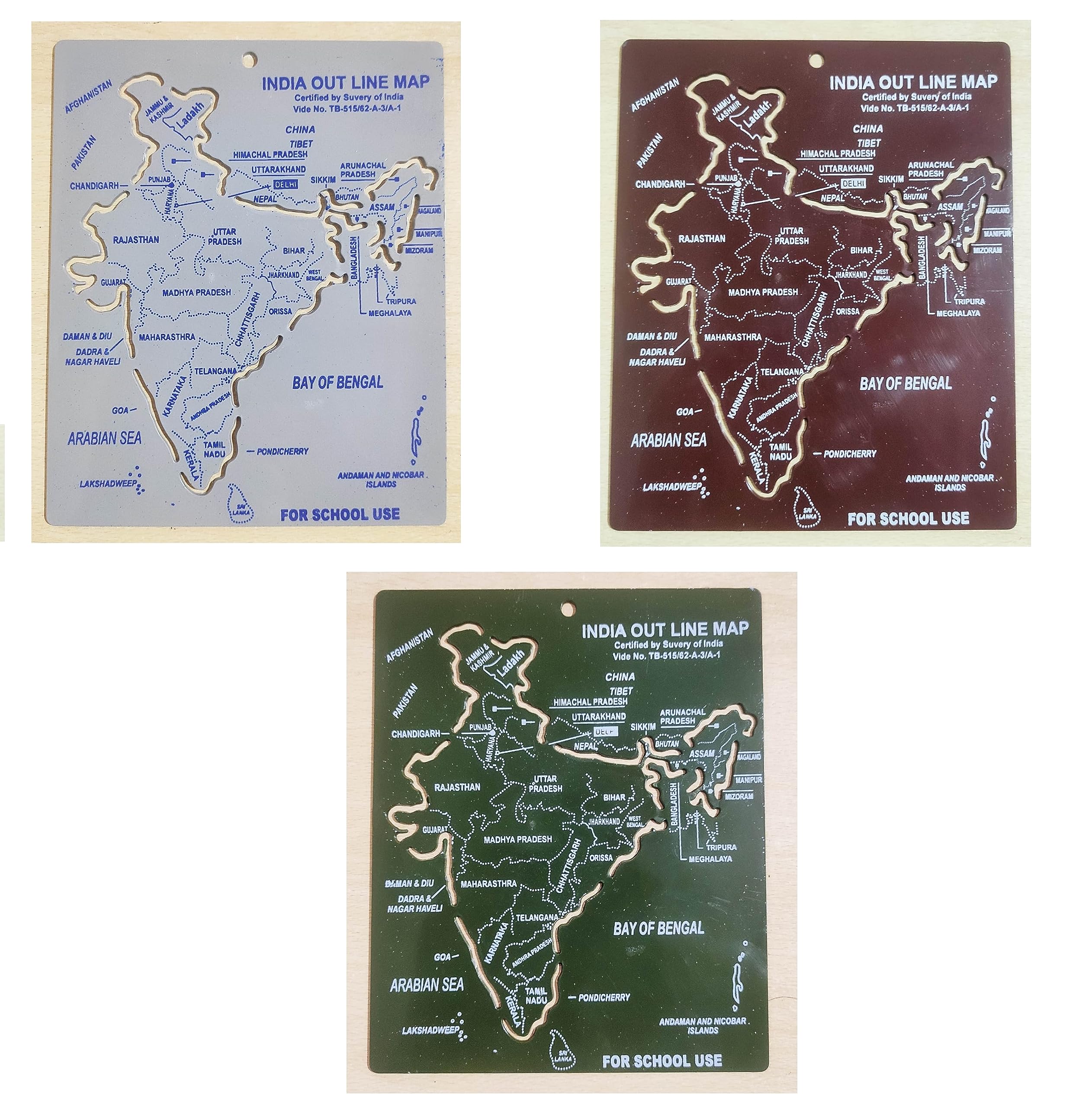 AMYSTY Pack of 3 Plastic India Map Stencil (19 cm x 15.5 cm x 0.6 cm ...