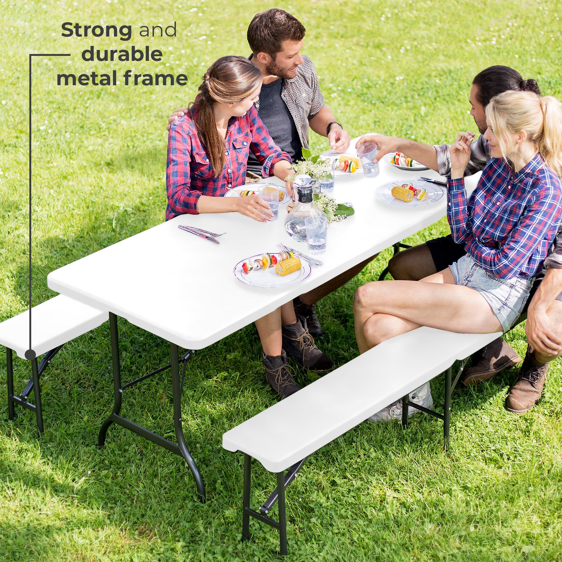 Folding Plastic Benches Outdoor VINGLI 6 Ft. Plastic White Folding