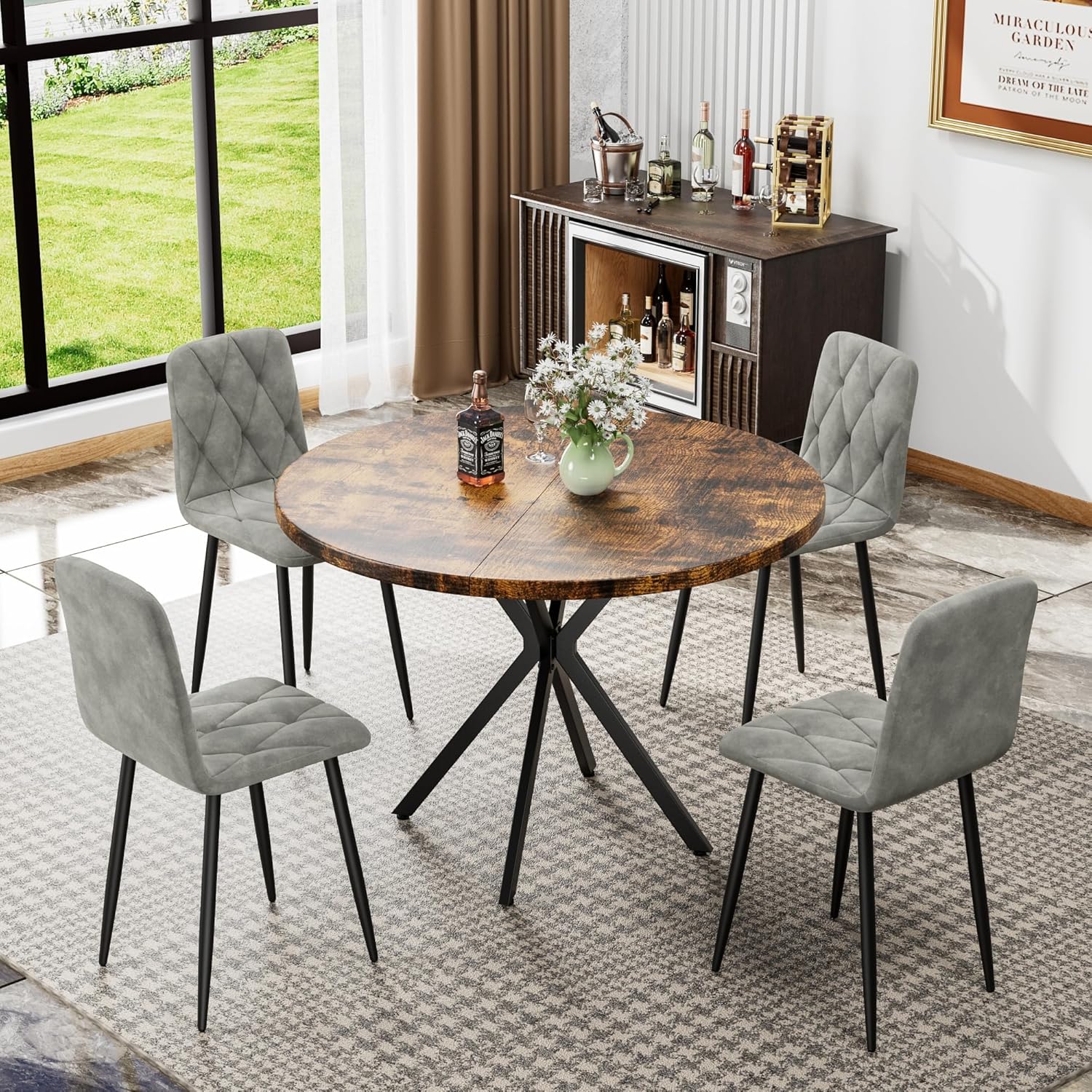 Amazon.com - DKLGG Brown Round Dining Table Set for 4, 39" Round ...
