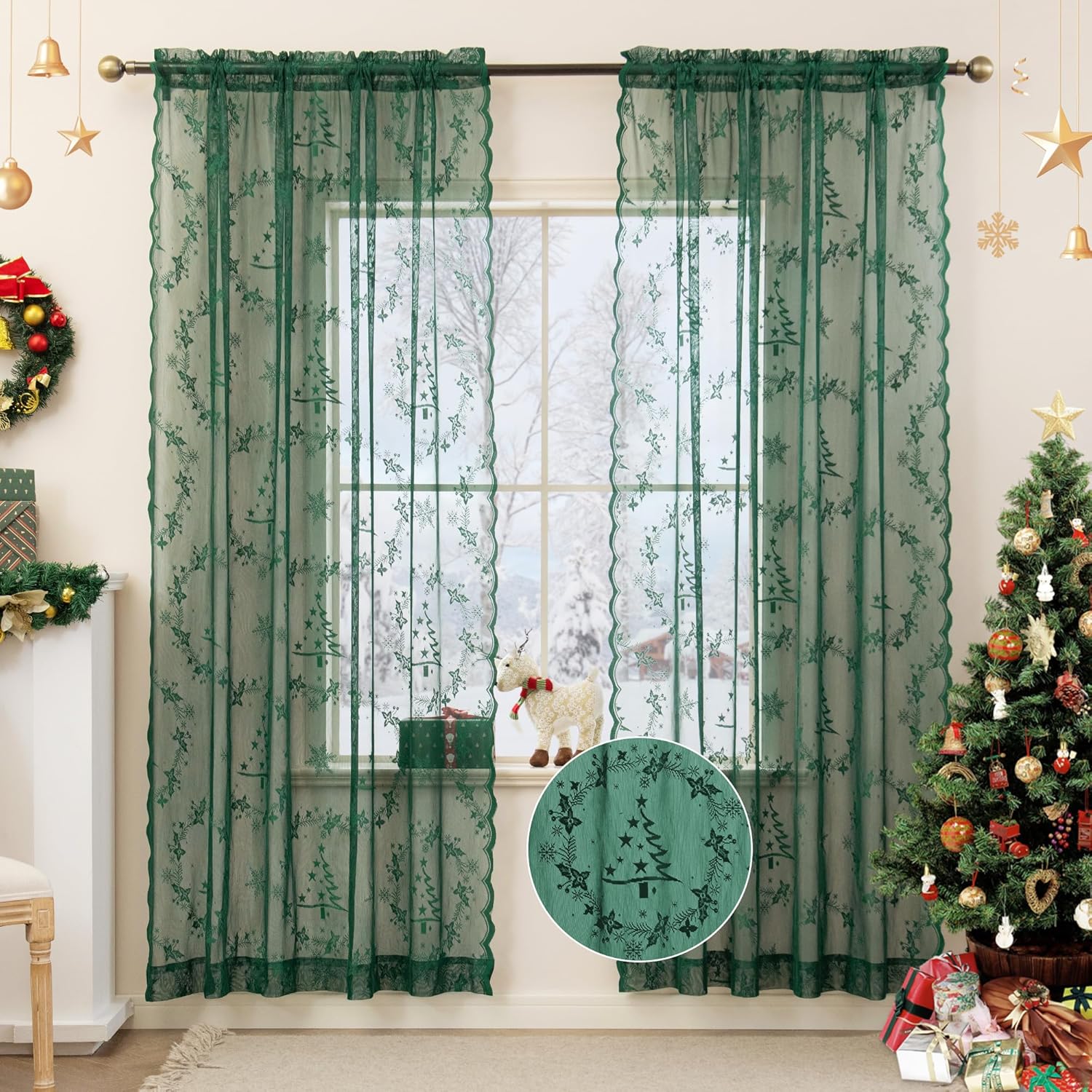 Amazon.com: Awnmeow Sheer Lace Christmas Curtains for Living Room, Xmas ...