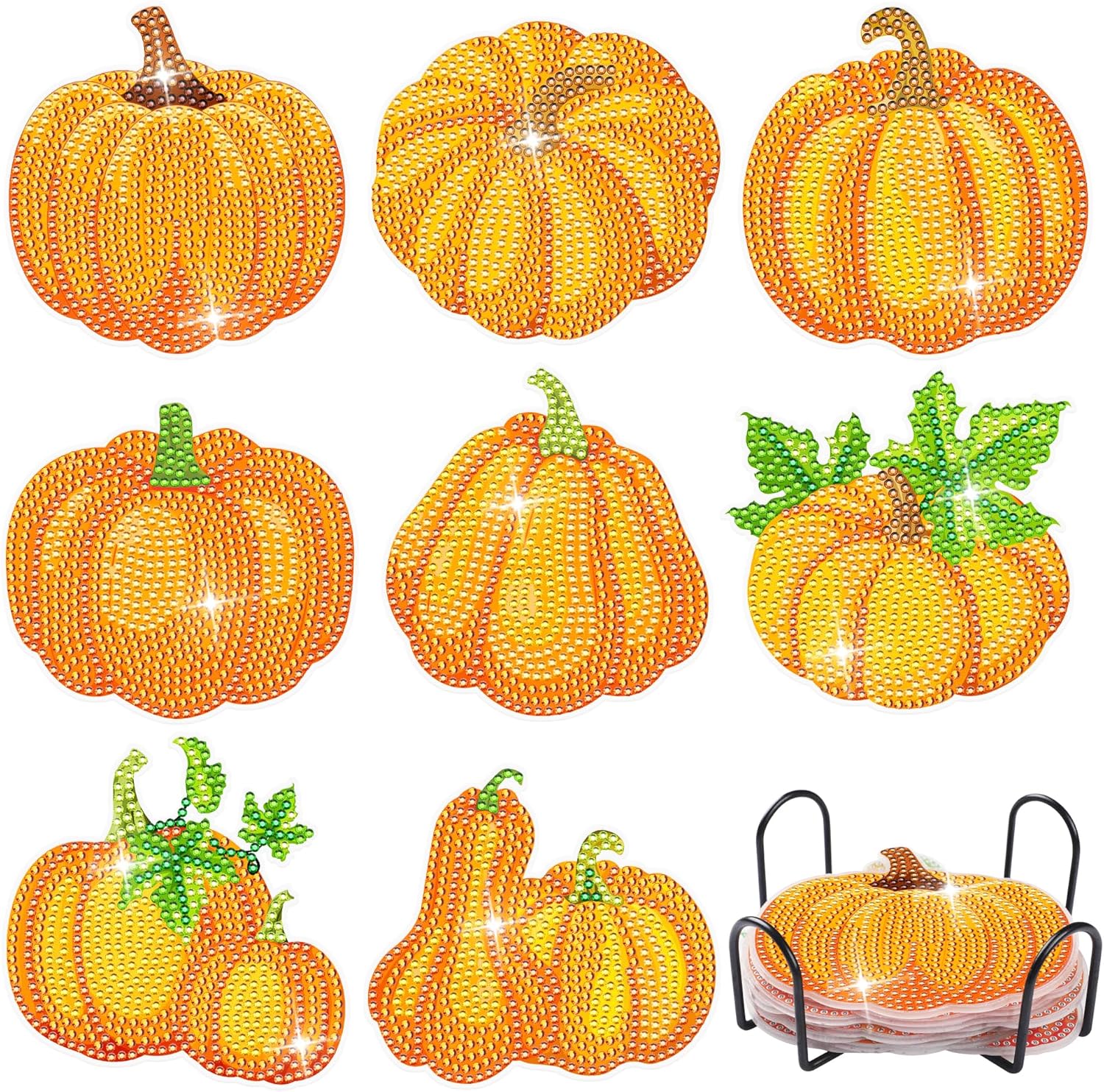 Amazon.com: 8 PCS Pumpkin Diamond Painting Coasters Fall Diamond Art ...