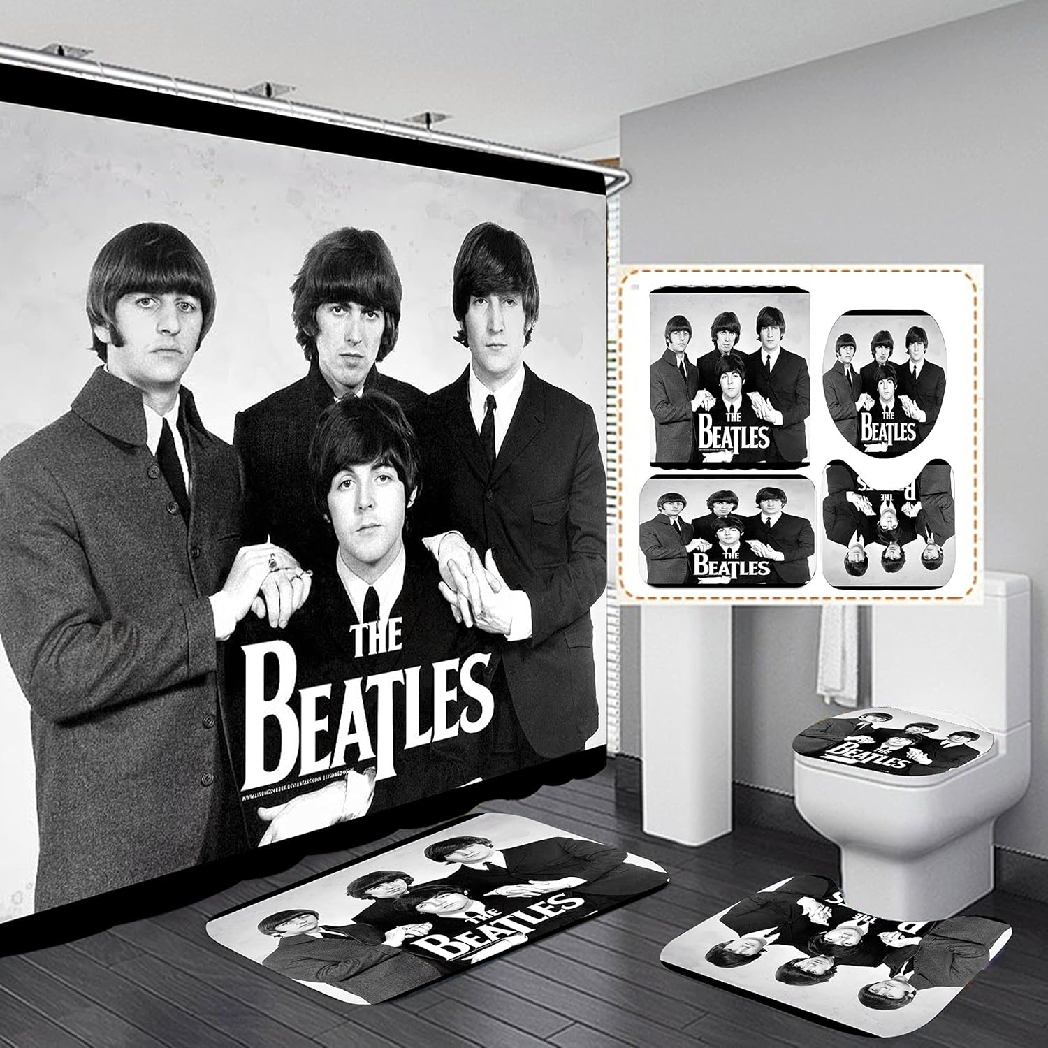 Amazon.com: Frameless Beatles Bathroom 4 Pieces Set Shower Curtain ...