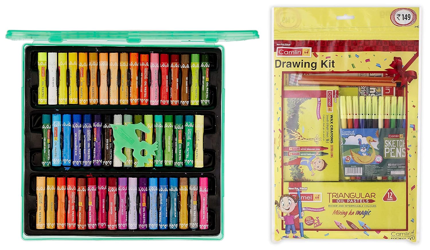 Camel 50 Shades Oil Pastel with Reusable Plastic Box and Drawing Kit ...