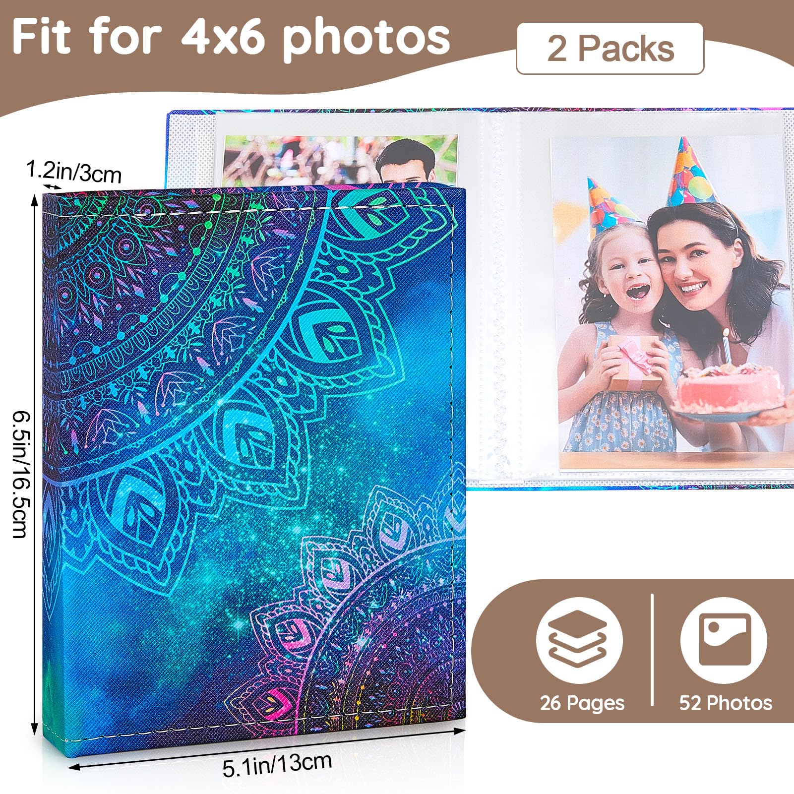 Snapklik.com : 2 Pcs Photo Albums 4x6, Small Mini Photo Albums Holds 52 ...