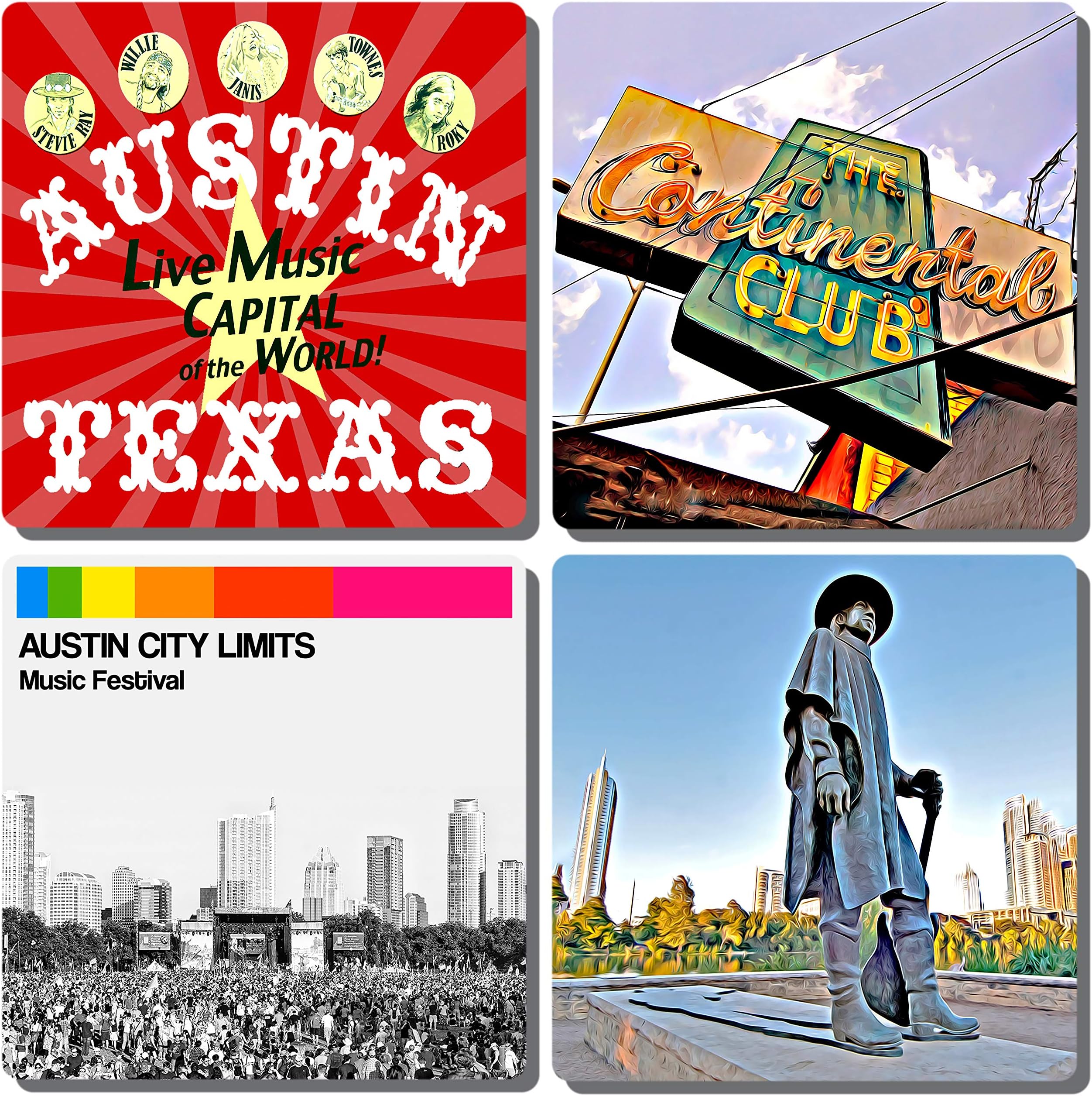 Amazon.com | EXIT82ART - Rubber Drink Coasters (Set of 6). Austin ...