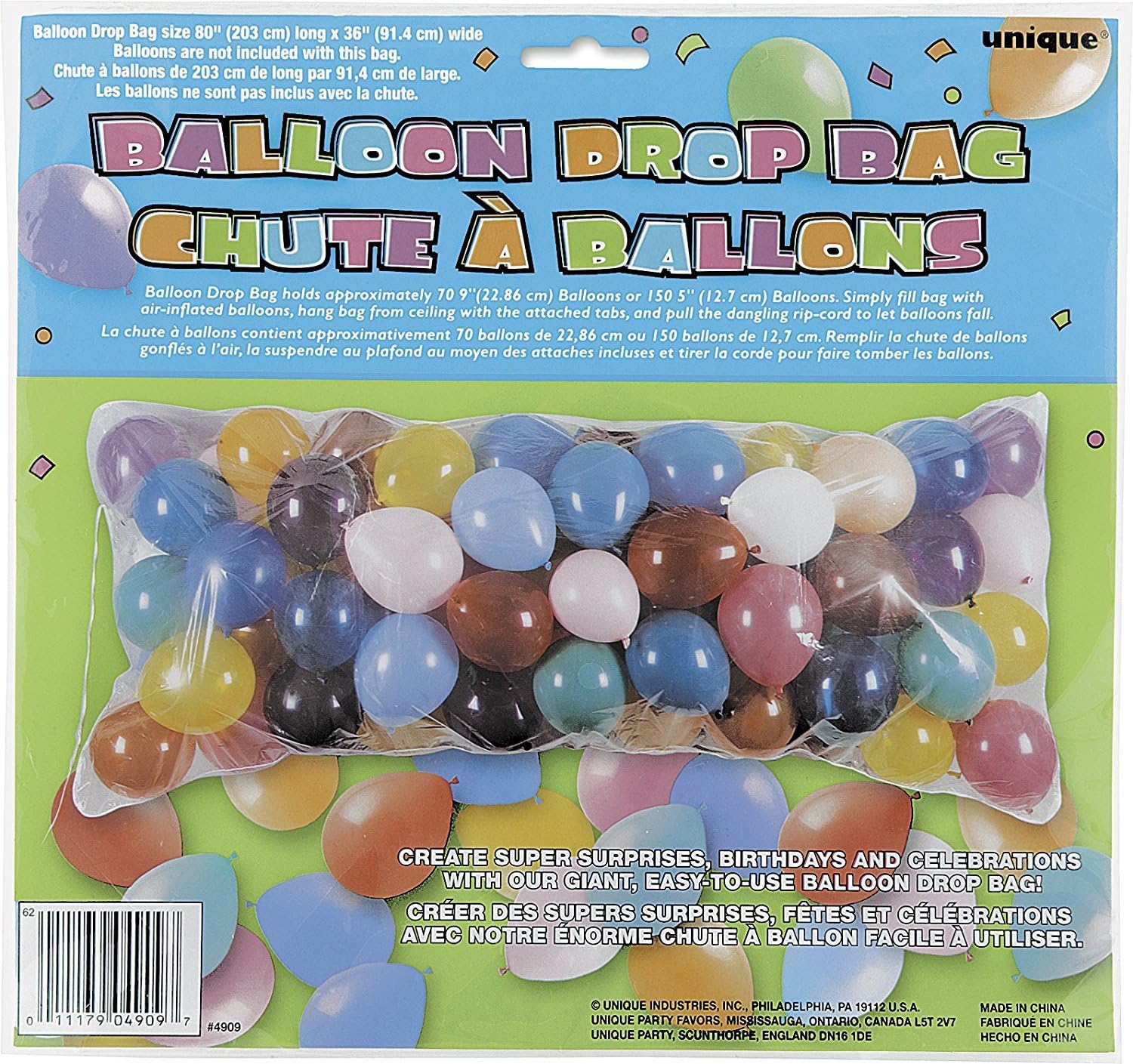 Unique Industries Balloon Drop Bag 80-Inch by 36-Inch, 1-Pack : Notions ...