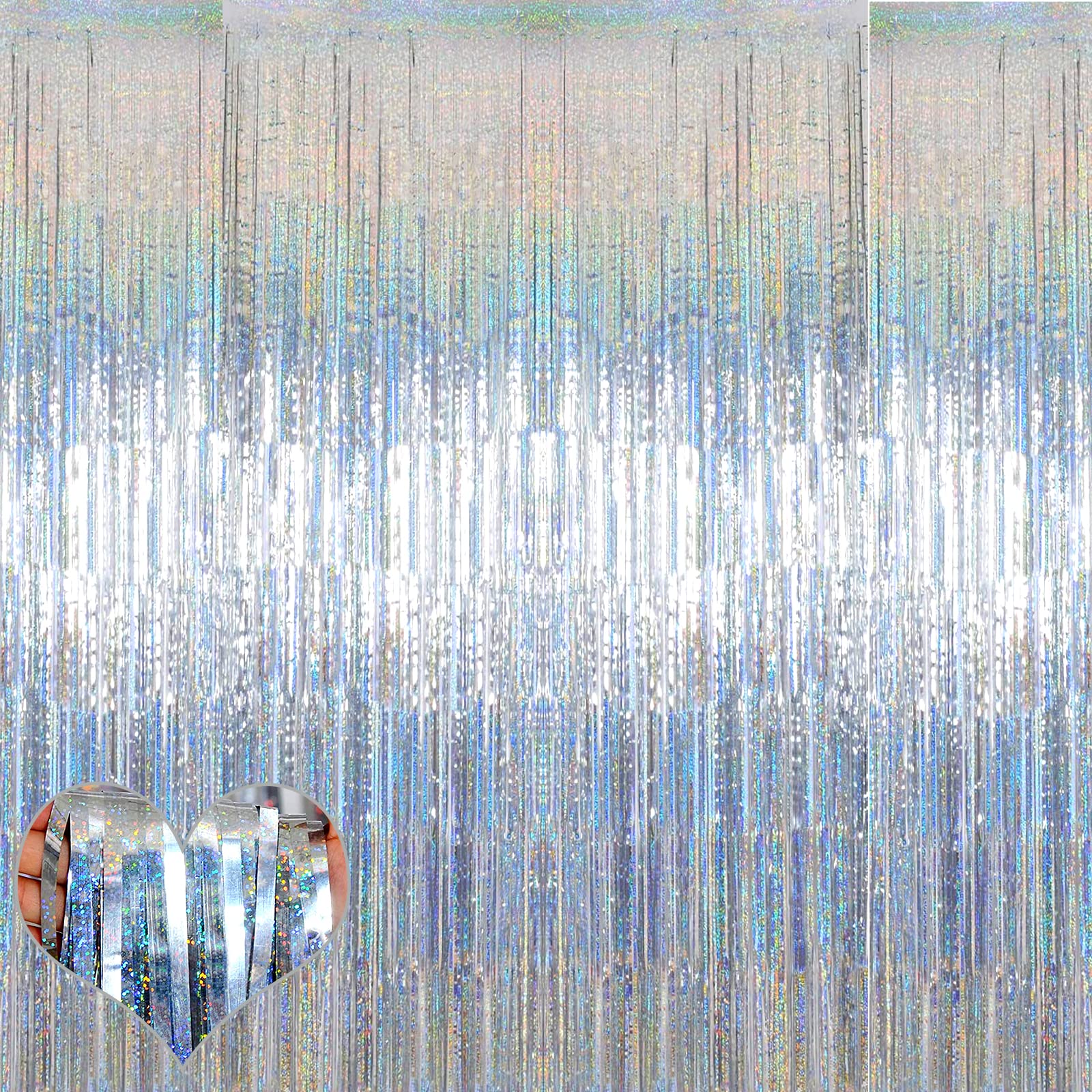 Amazon.com: 4 Pack Silver Fringe Curtain Backdrop, 3.2Ft x 8.2Ft ...