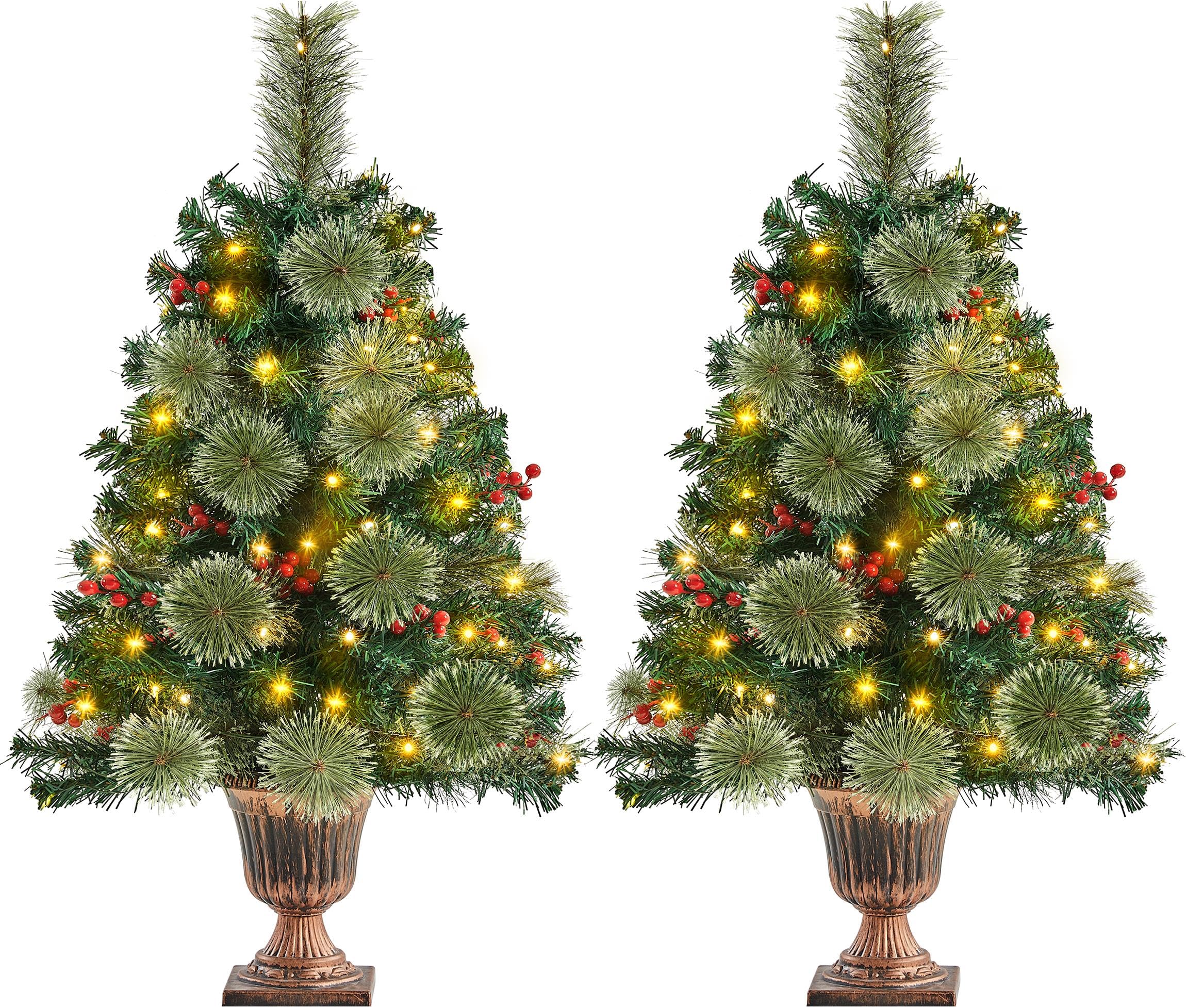 Amazon.com: Yaheetech 3ft Pre-lit Tabletop Christmas Tree,2 Pack Little ...