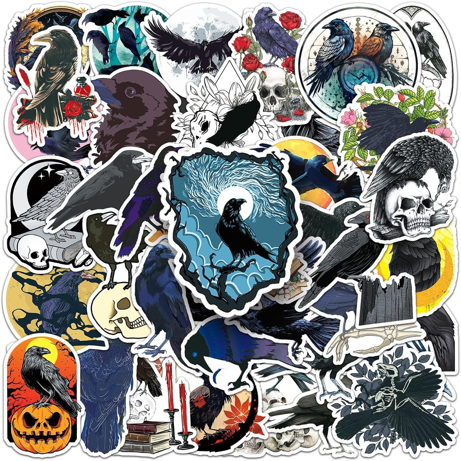 Crow Stickers 50pcs Waterproof Horror Black Birds Stickers for Water ...