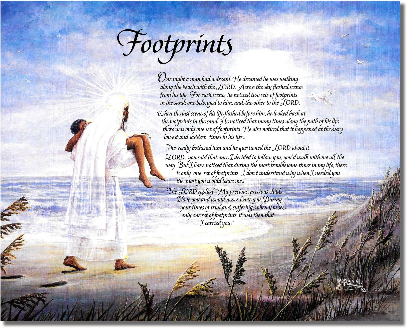 Amazon.com: Footprints in The Sand Christian Religious Wall Picture ...
