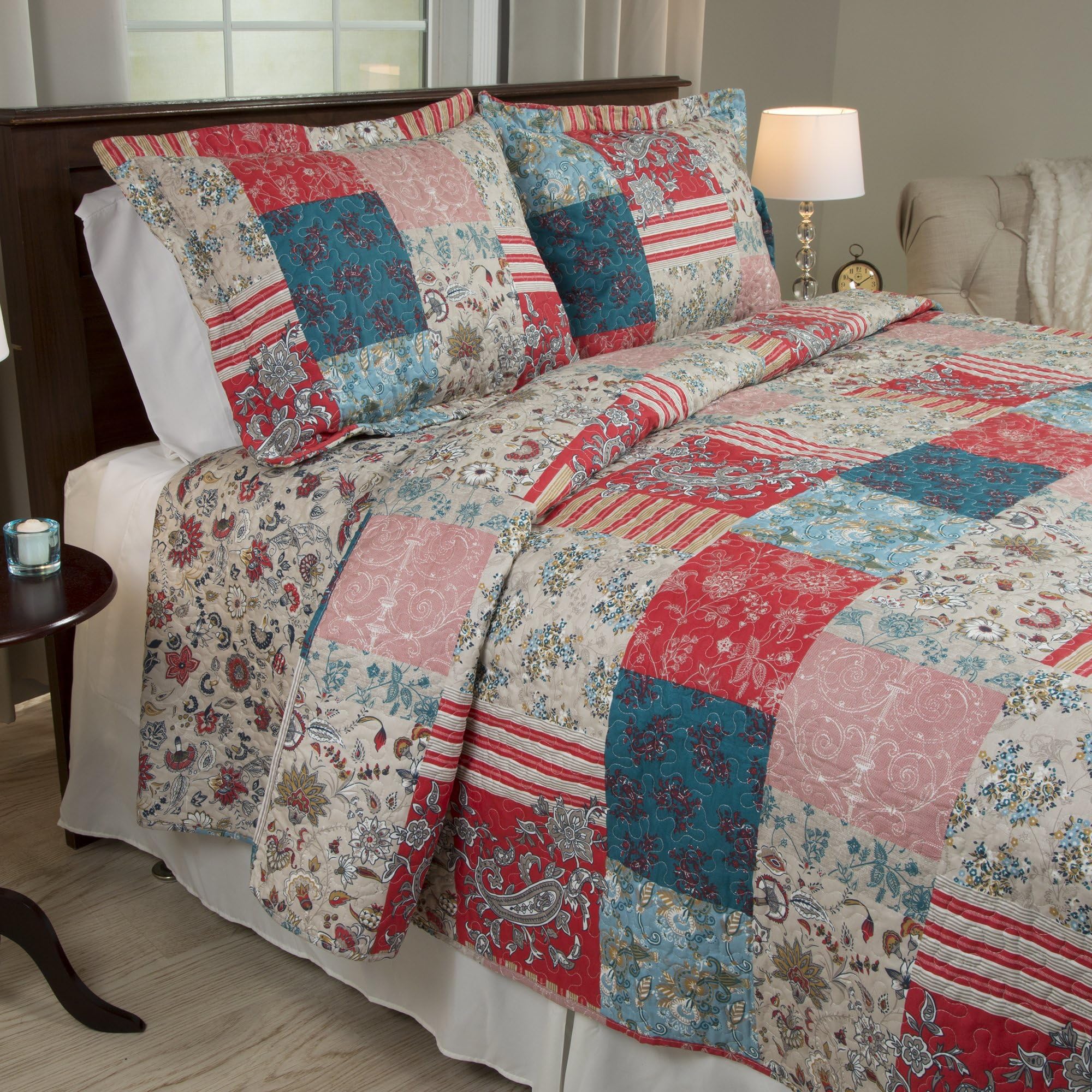 Amazon.com: Lavish Home 3-Piece Quilt Set - Mallory Classic Patchwork ...