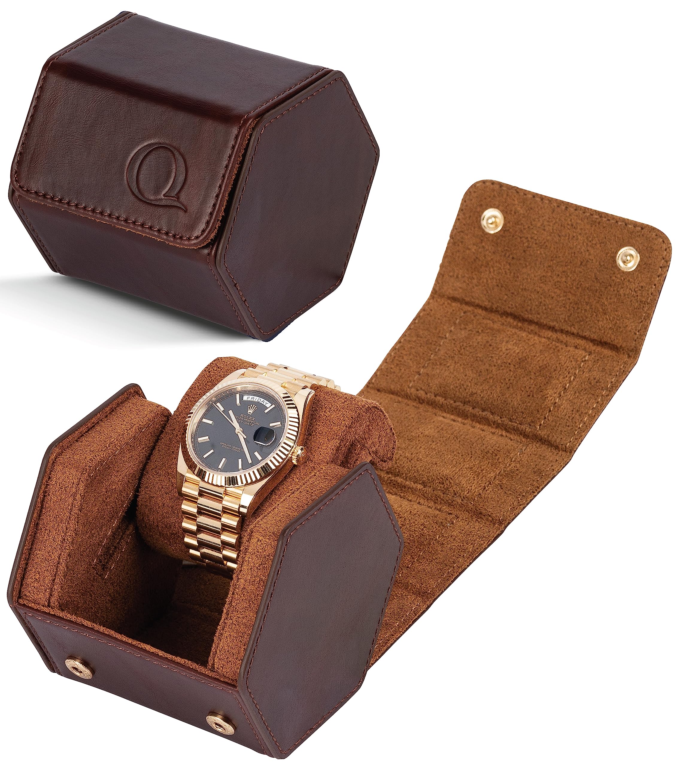 Amazon.com: QWATCHBANDS Leather Watch Cases for Men - Hexagon Single ...