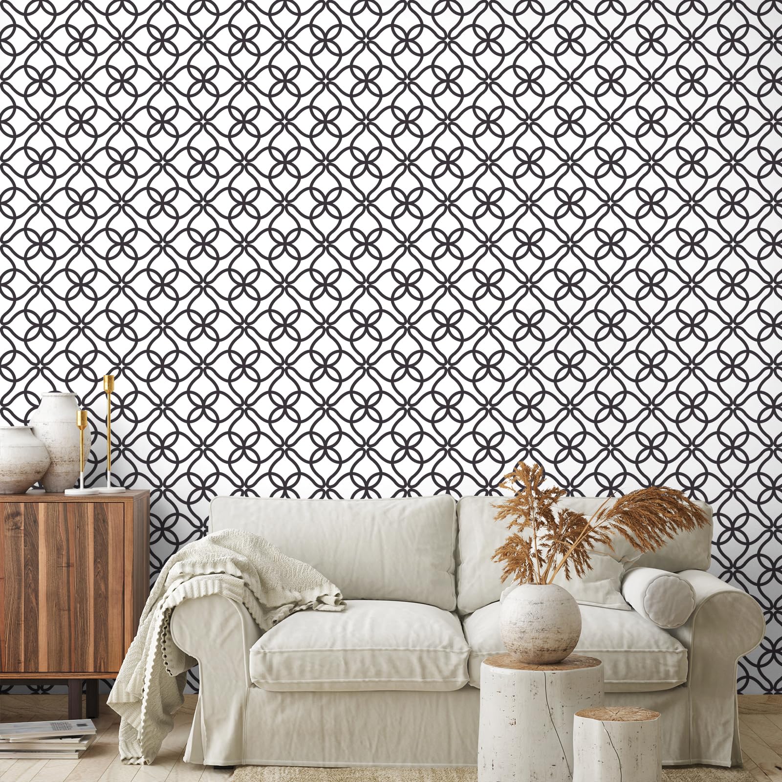 CHIHUT Geometric Wall Paper Peel and Stick Modern Black and White ...