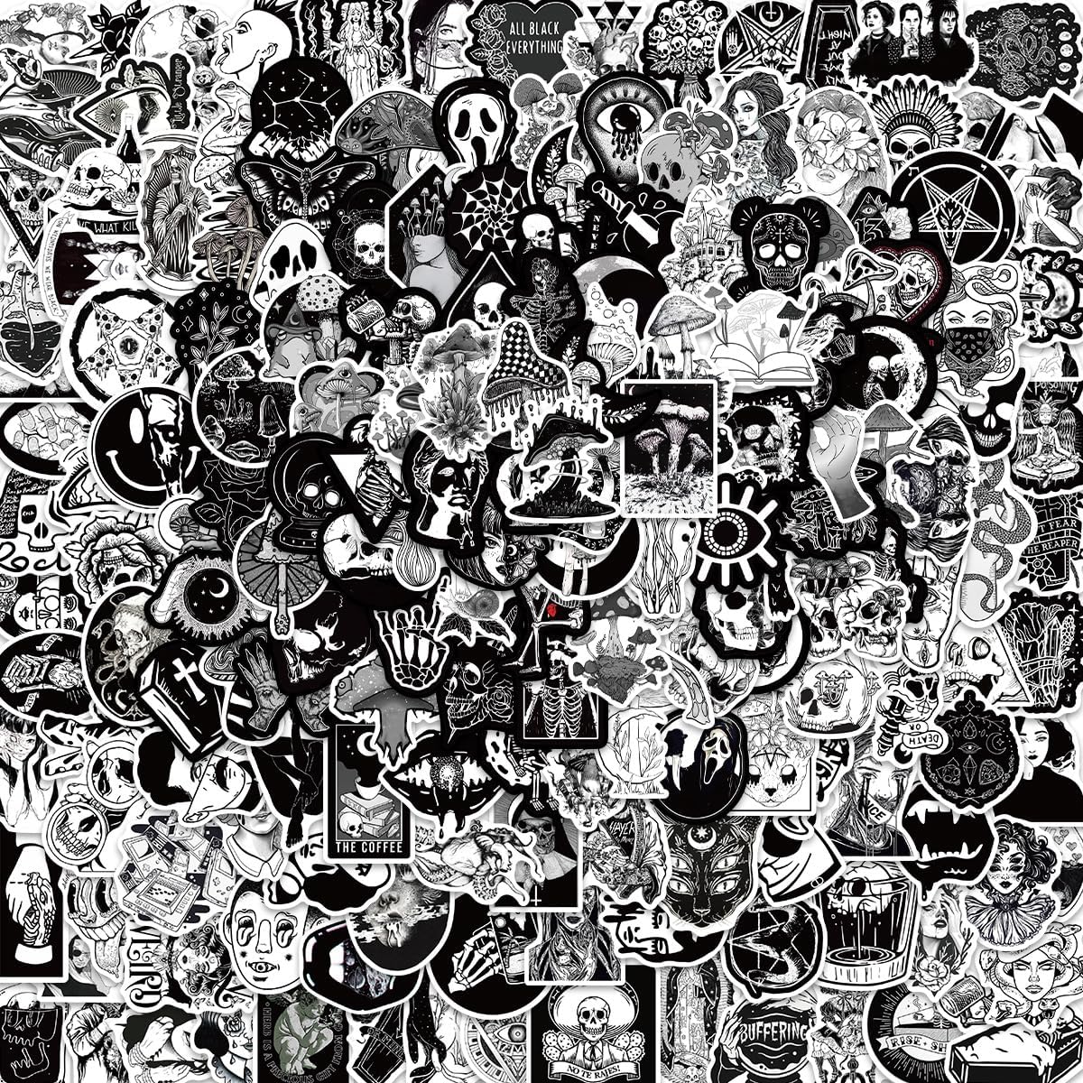 Dark Gothic Stickers Set - 200 PCS Aesthetic Black-White Waterproof ...