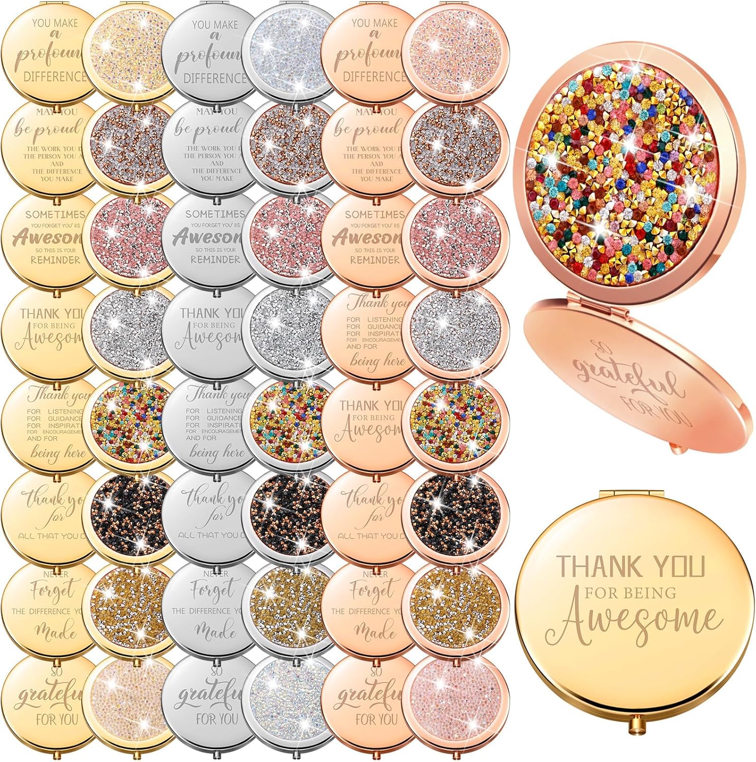 Barydat 48 Pcs Thank You Gifts Inspirational Compact Mirrors Bulk ...
