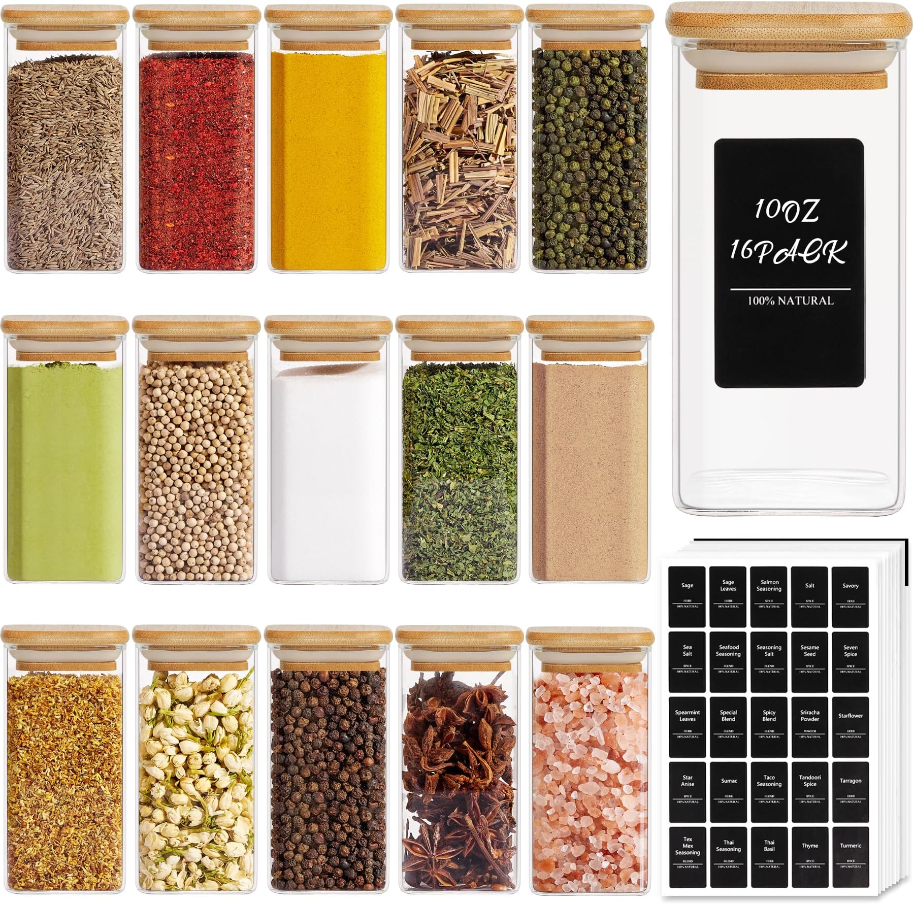 Amazon.com: 24 Pcs Glass Spice Jars with Bamboo Lid 7oz Spice Container ...