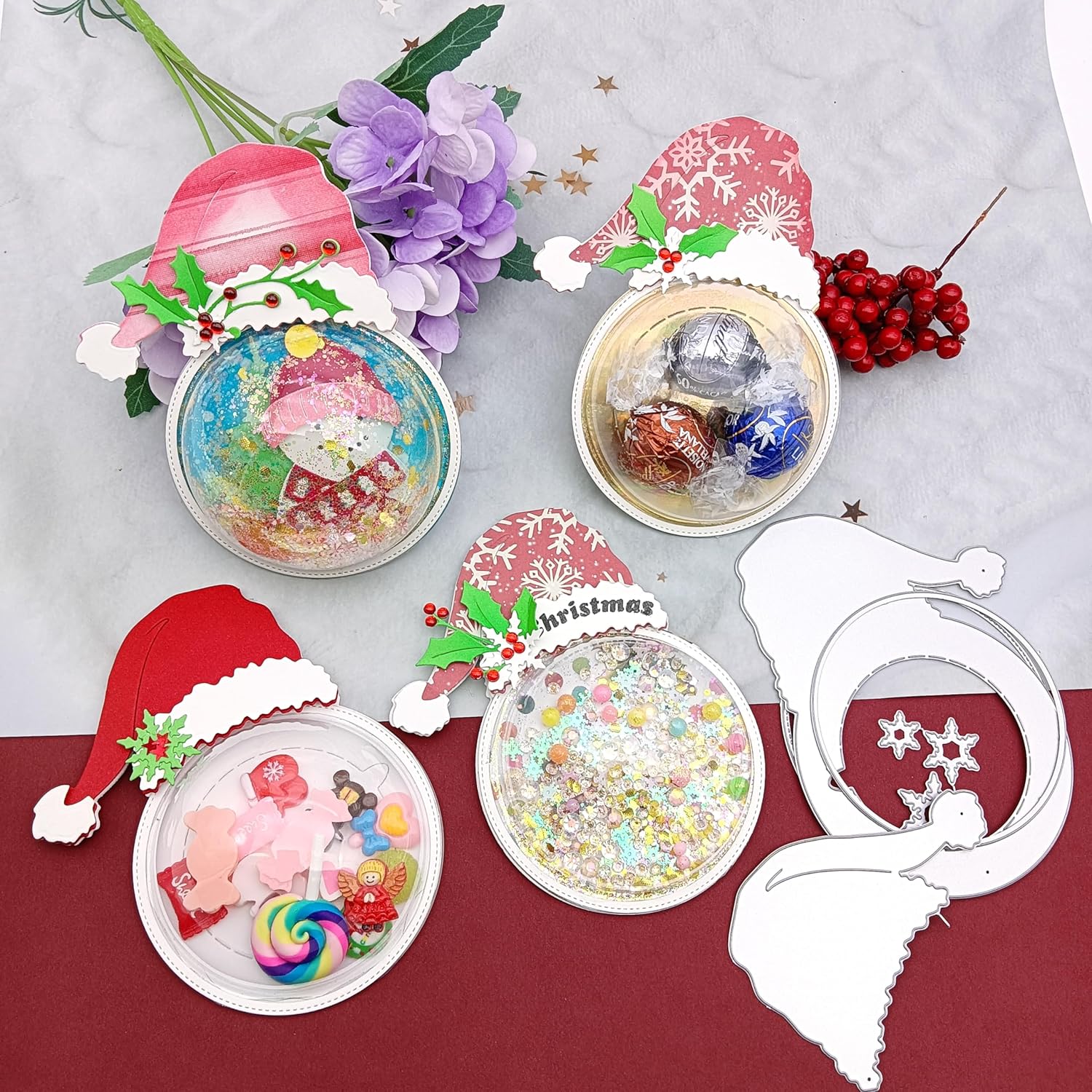 Amazon.com: AlinaCraft 1pc Santa Hat Candy Dome Metal Die Cut with 5pc ...