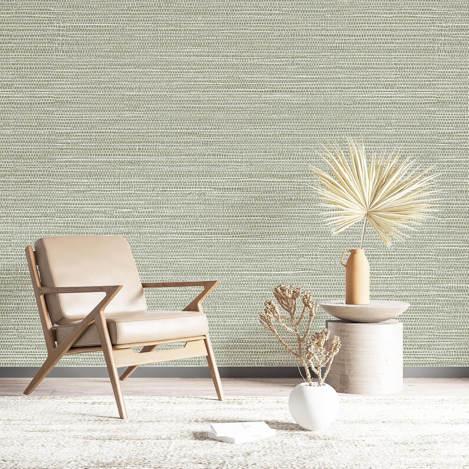 Simon&Siff Green Textured Grasscloth Peel and Stick Wallpaper 17.7"x197 ...