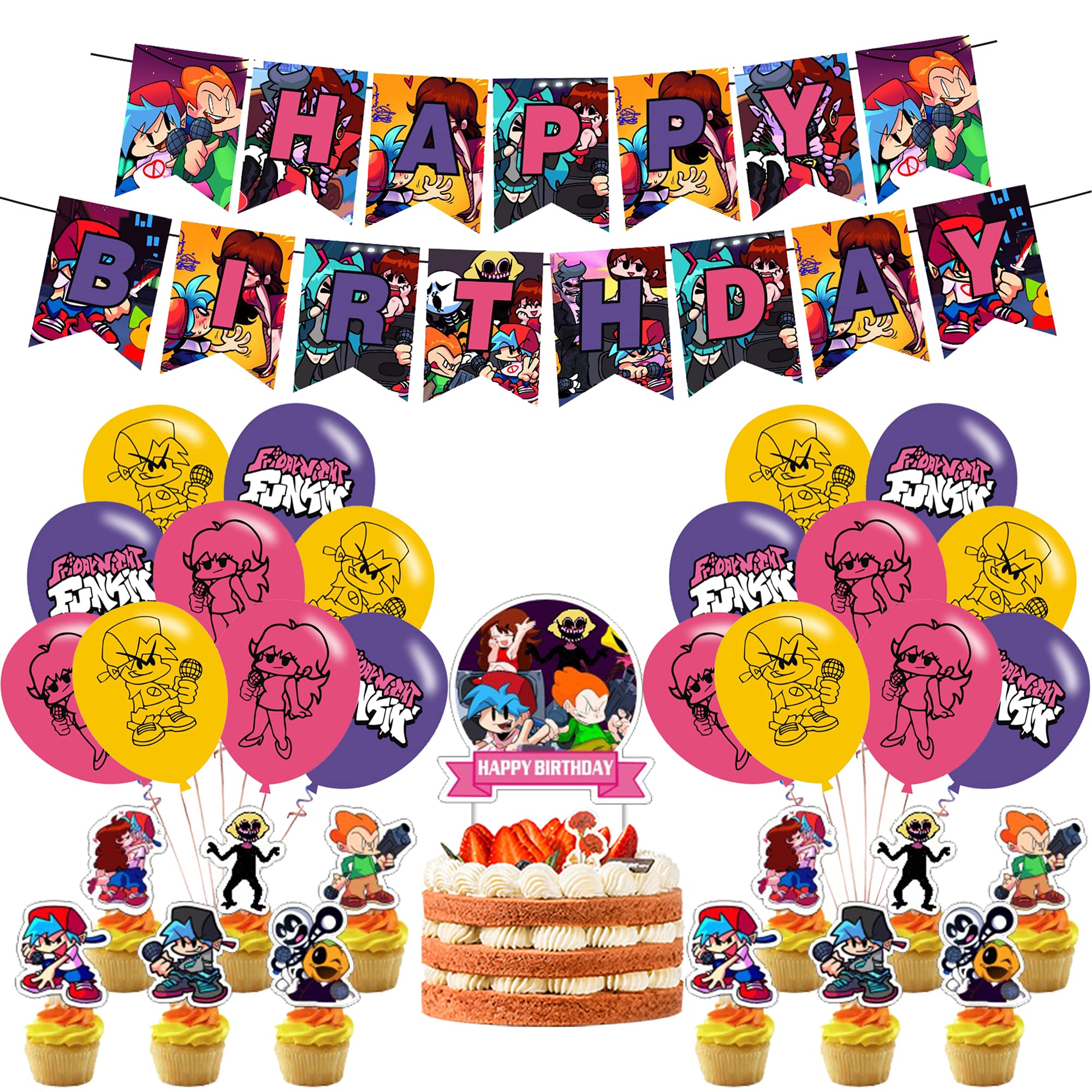 Buy Friday Night Funkin Birthday Party Supplies FNF Banner Cake Toppers ...