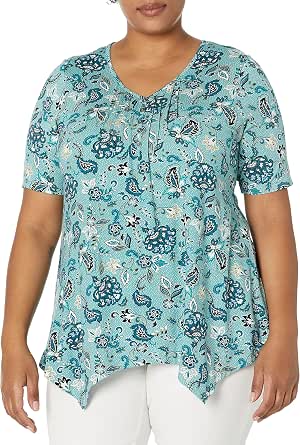 EVANS Women's Plus Size TOP Sharkbite PRT E, Teal JACOBEAN at Amazon ...