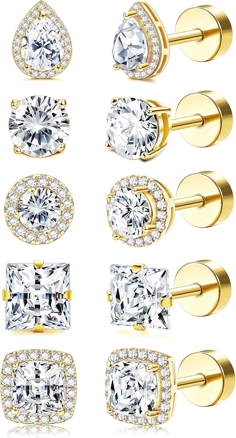 Amazon.com: ORAZIO 5 Pairs Flat Back Stud Earrings 20G/18G Surgical ...