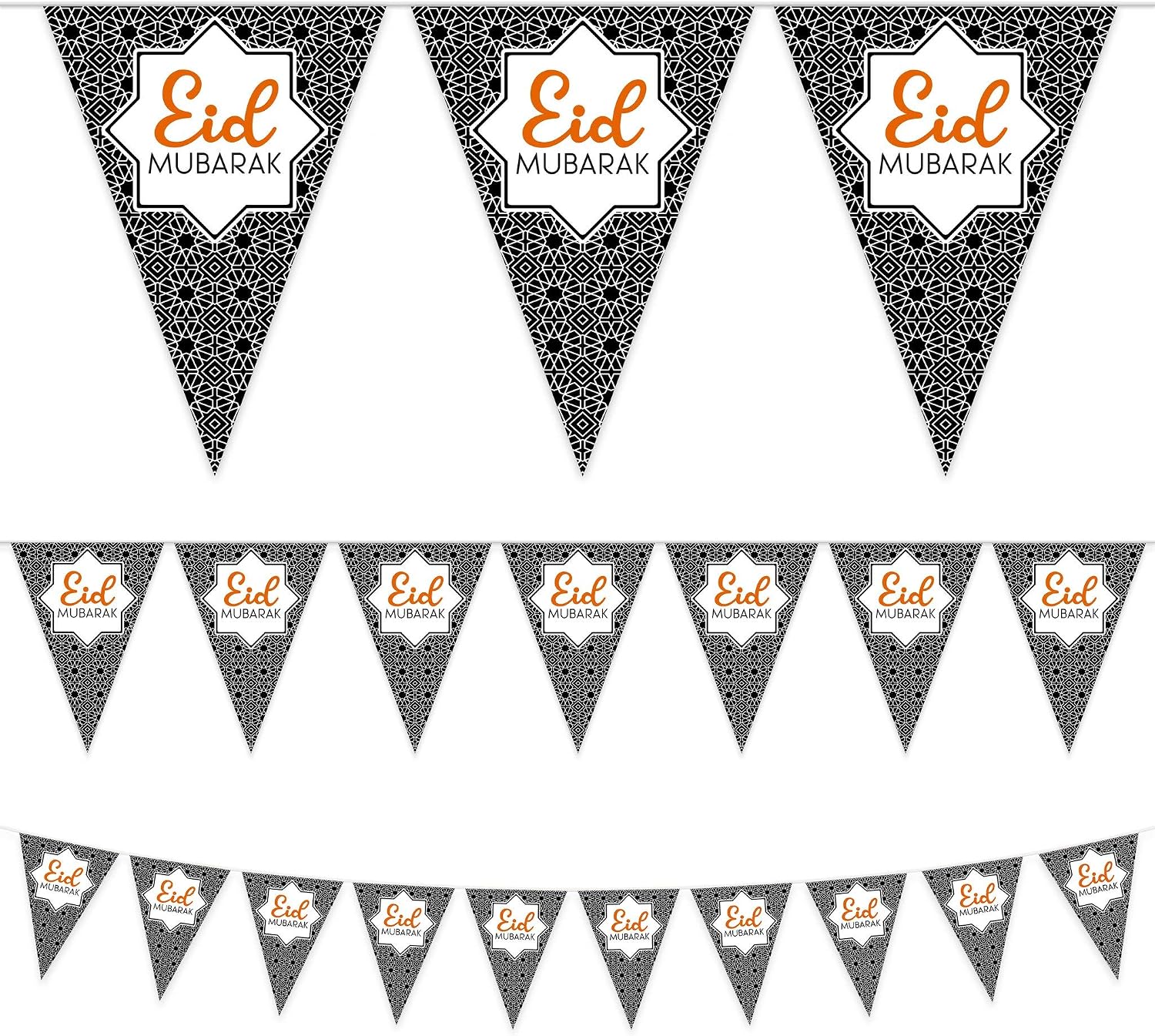 Rocking Party Eid Pattern Bunting, Silver & Gold Concertina Fans ...