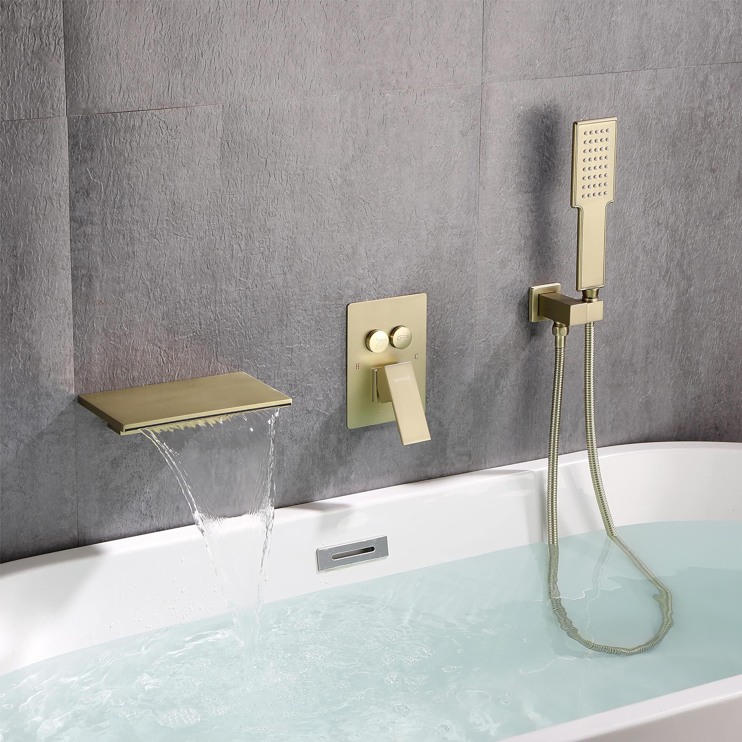 Snapklik.com : VANFOXLE Push-Button Waterfall Bathtub Faucet Set