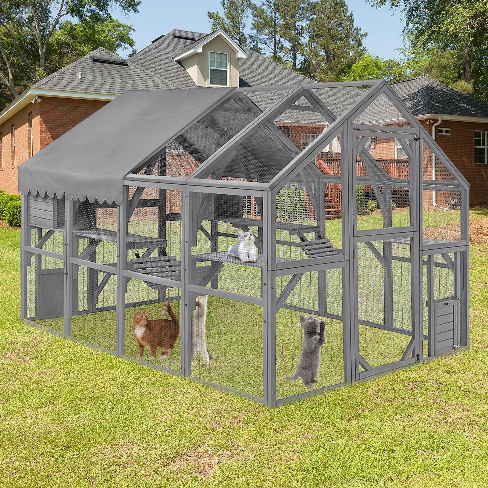 Amazon.com : HYDRAGARDEN Large Catio Outdoor Cat House Enclosure Wooden ...
