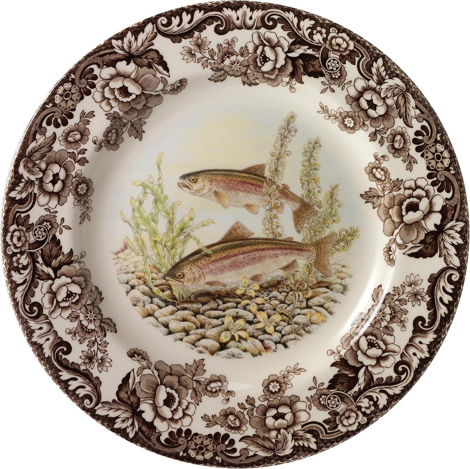Amazon.com: Spode Woodland Trout Dinner Plate - Nature-Inspired Fish ...