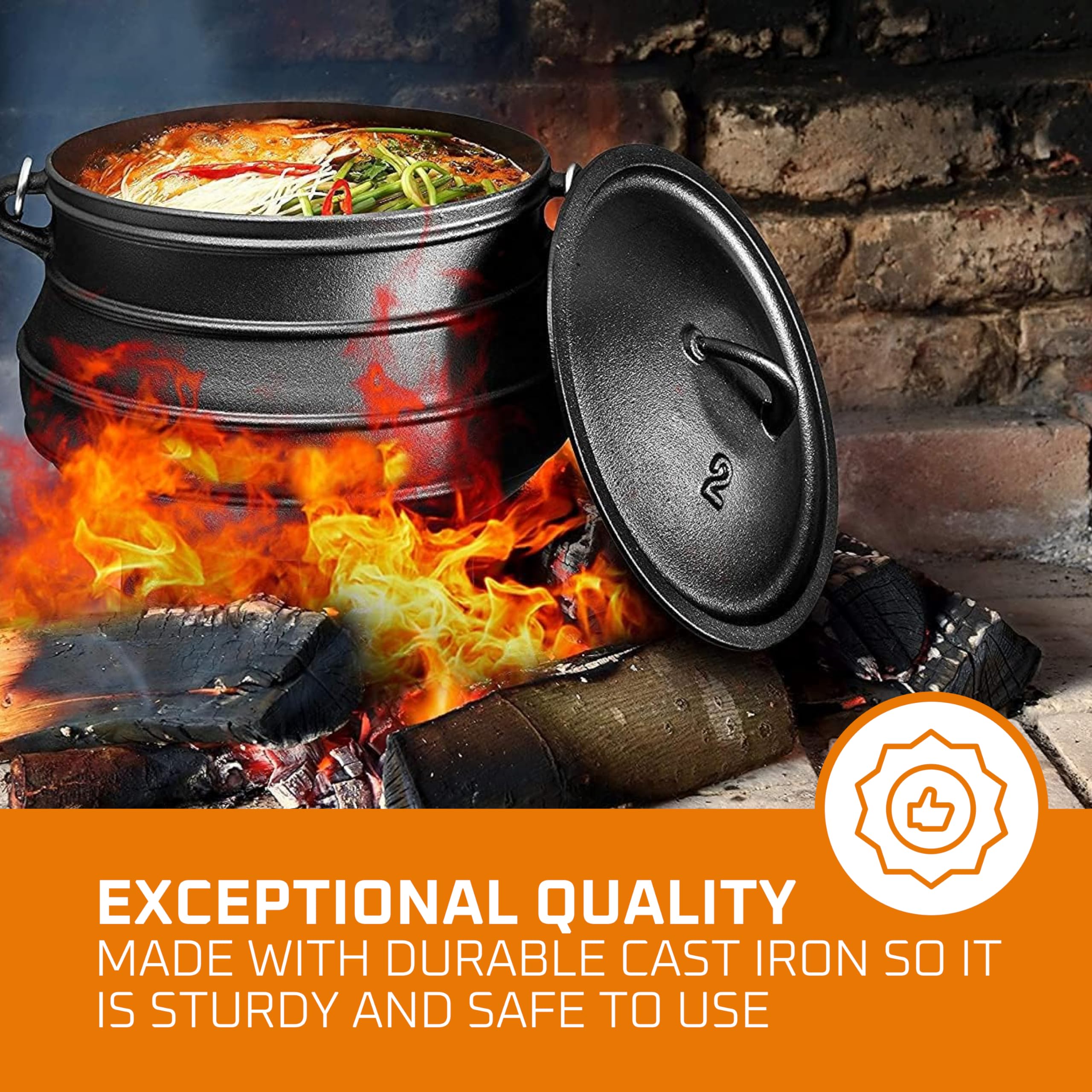 Snapklik.com : Bruntmor Pre-Seasoned Cast Iron Cauldron African Potjie Pot