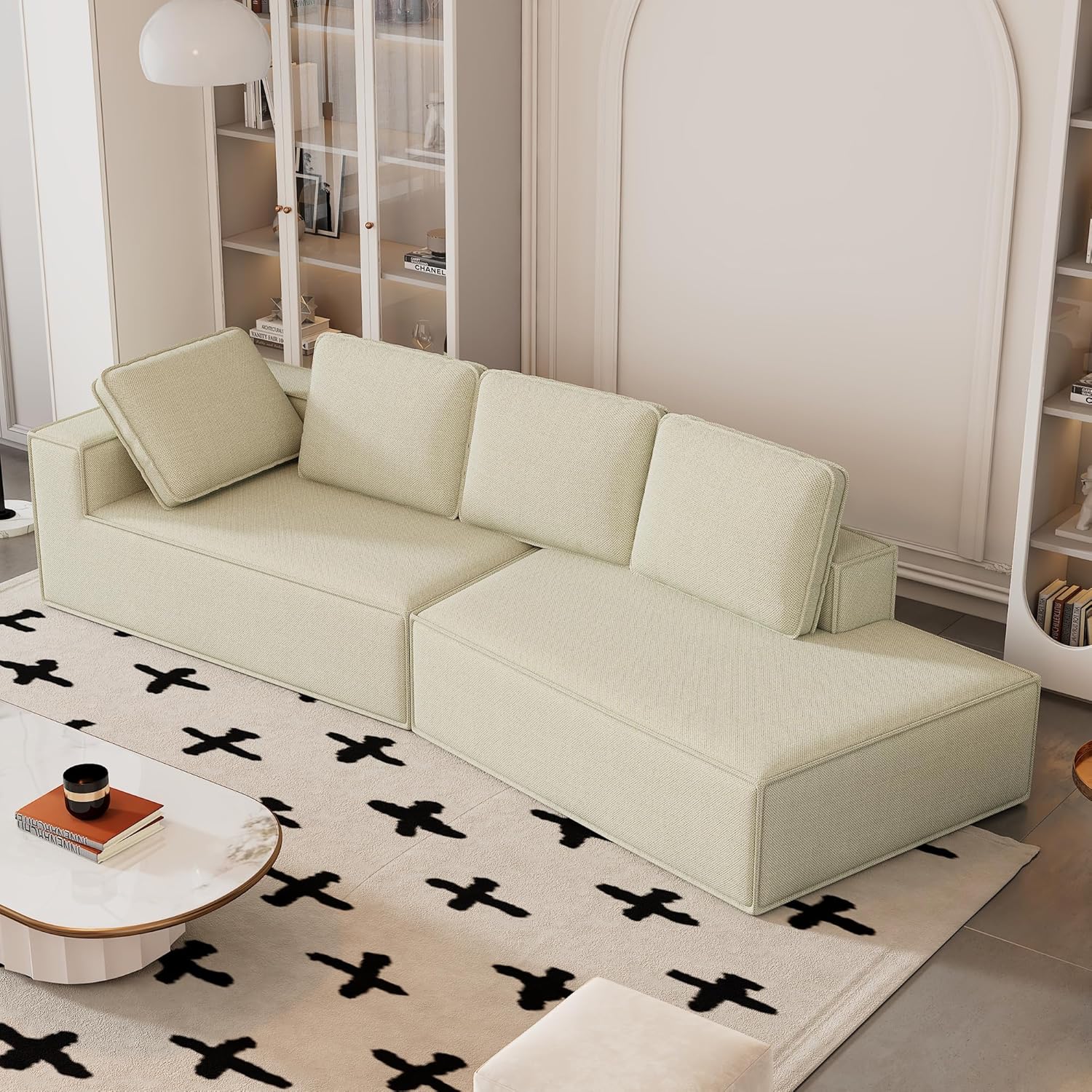 Amazon.com: 4-Seater Cloud Curved Sofa with Chaise Lounge,Luxury ...