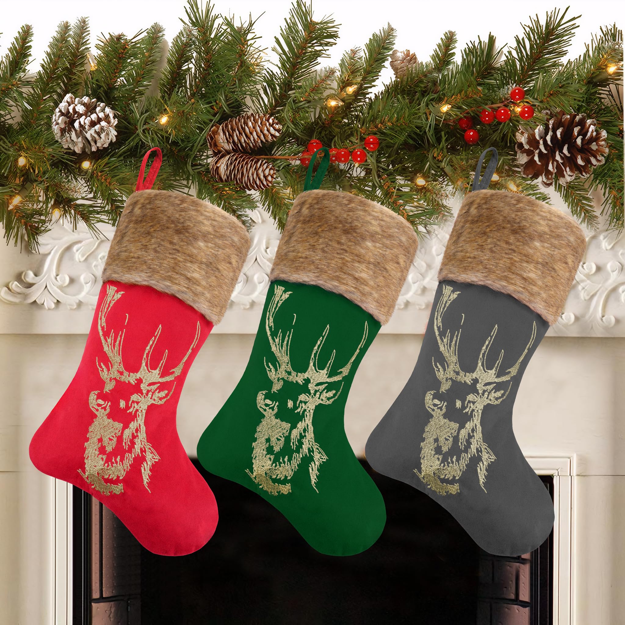 Amazon.com: STXWKJ Farmhouse Christmas Stockings 3 Pack 18 Inch ...
