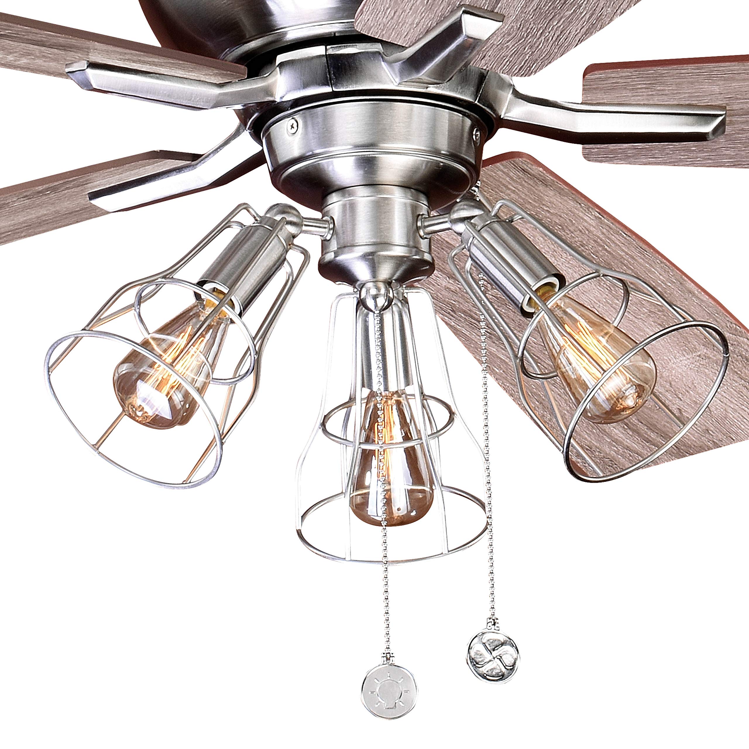 VAXCEL Clybourn Farmhouse Industrial 52 inch Satin Nickel Ceiling Fan ...