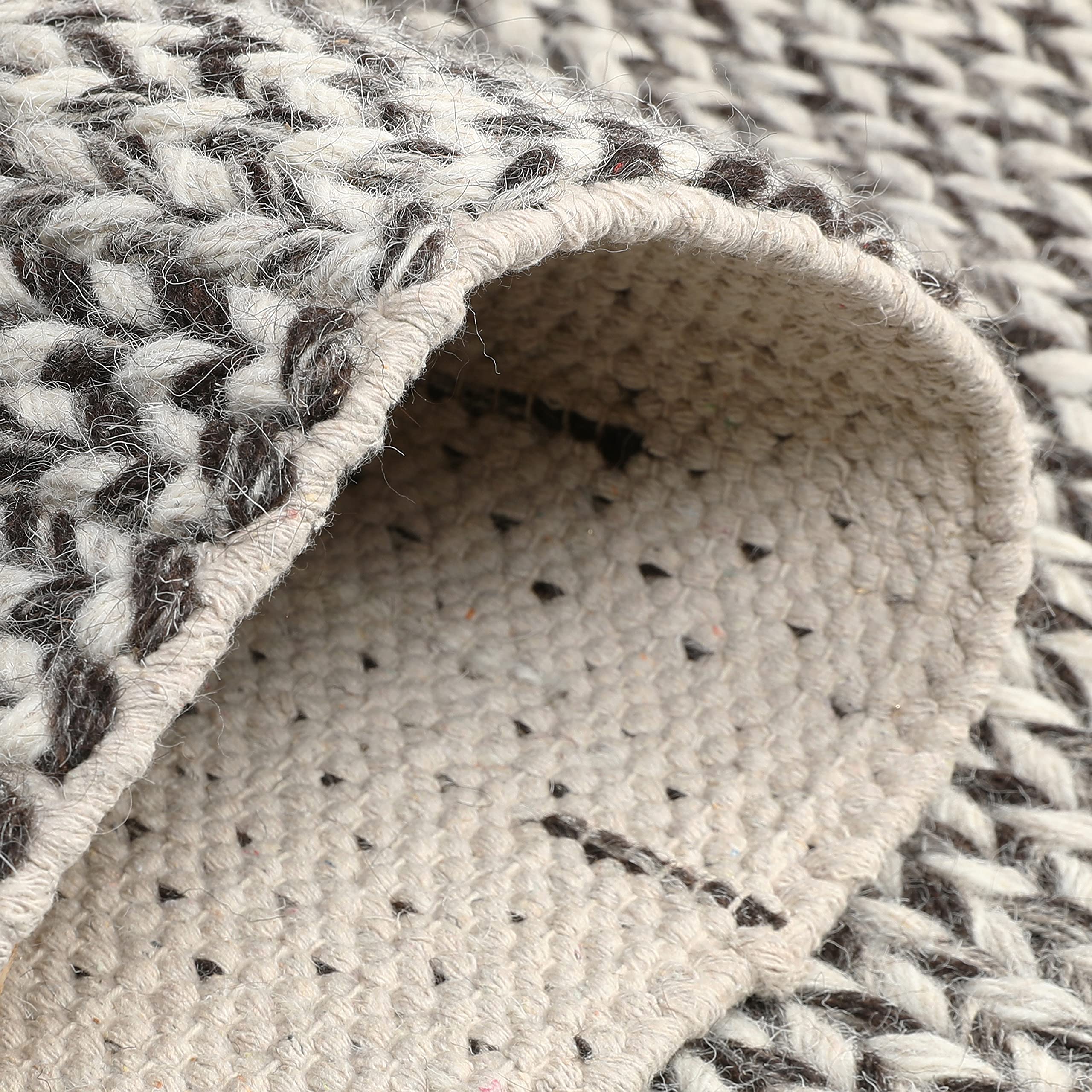 SAVON Hand Woven Wool Area Rug 3x2 Footmat Doormat Woven Black and ...