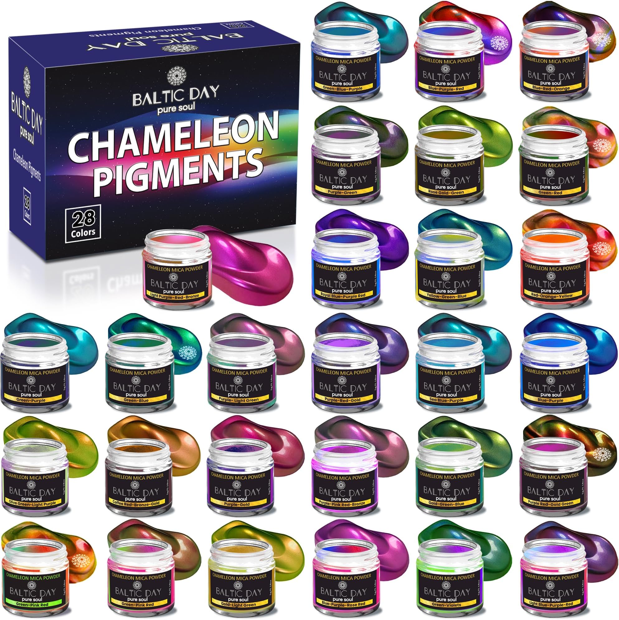Amazon.com: Chameleon Mica Powder, 28 Jars of Color Shift Mica Powder ...