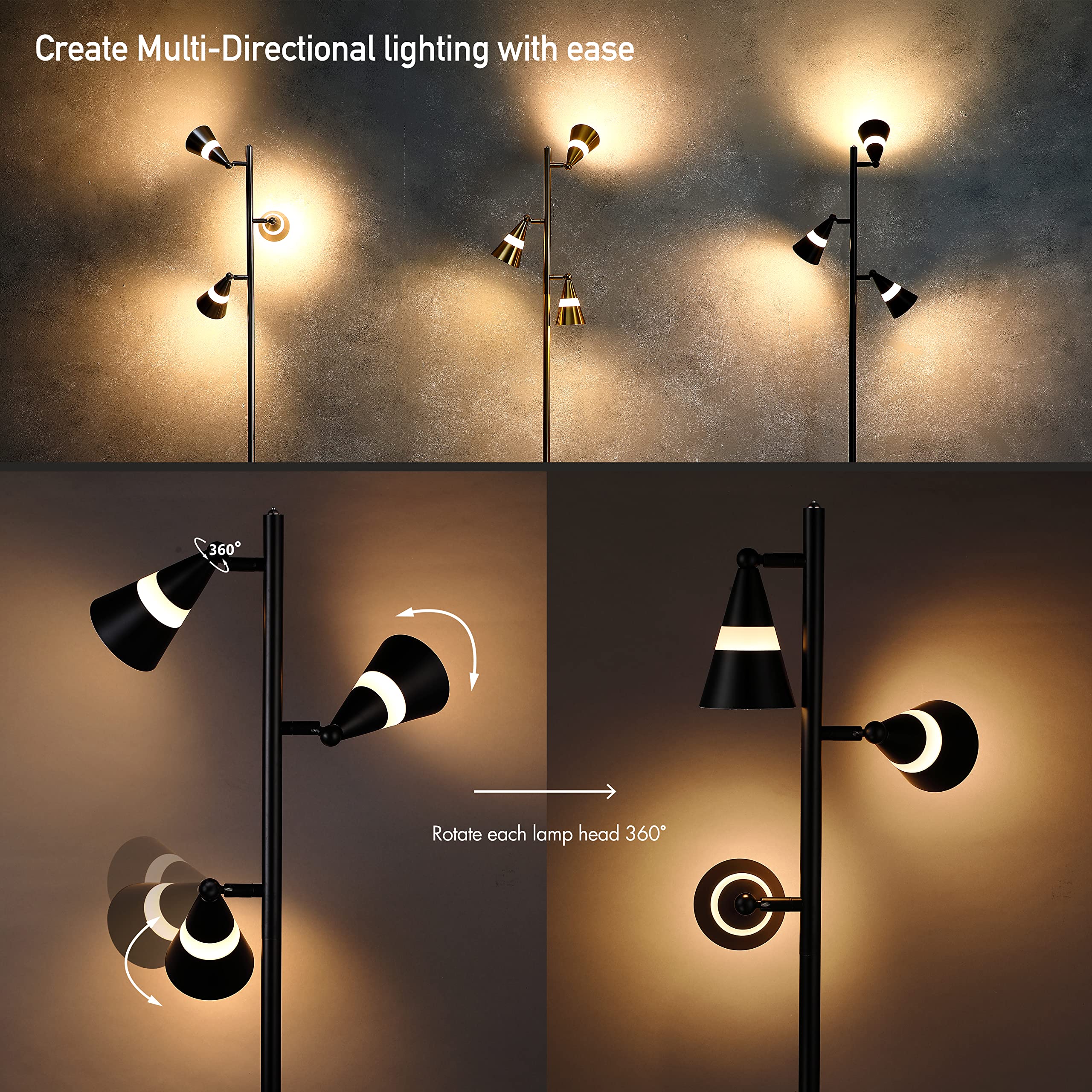 Snapklik.com : OBright Ash - 3-Light LED Tree Floor Lamp, Dimmable 3 ...