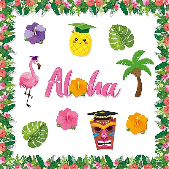 Amazon.com: BeYumi 79Pcs Summer Hawaiian Luau Bulletin Board Set ...