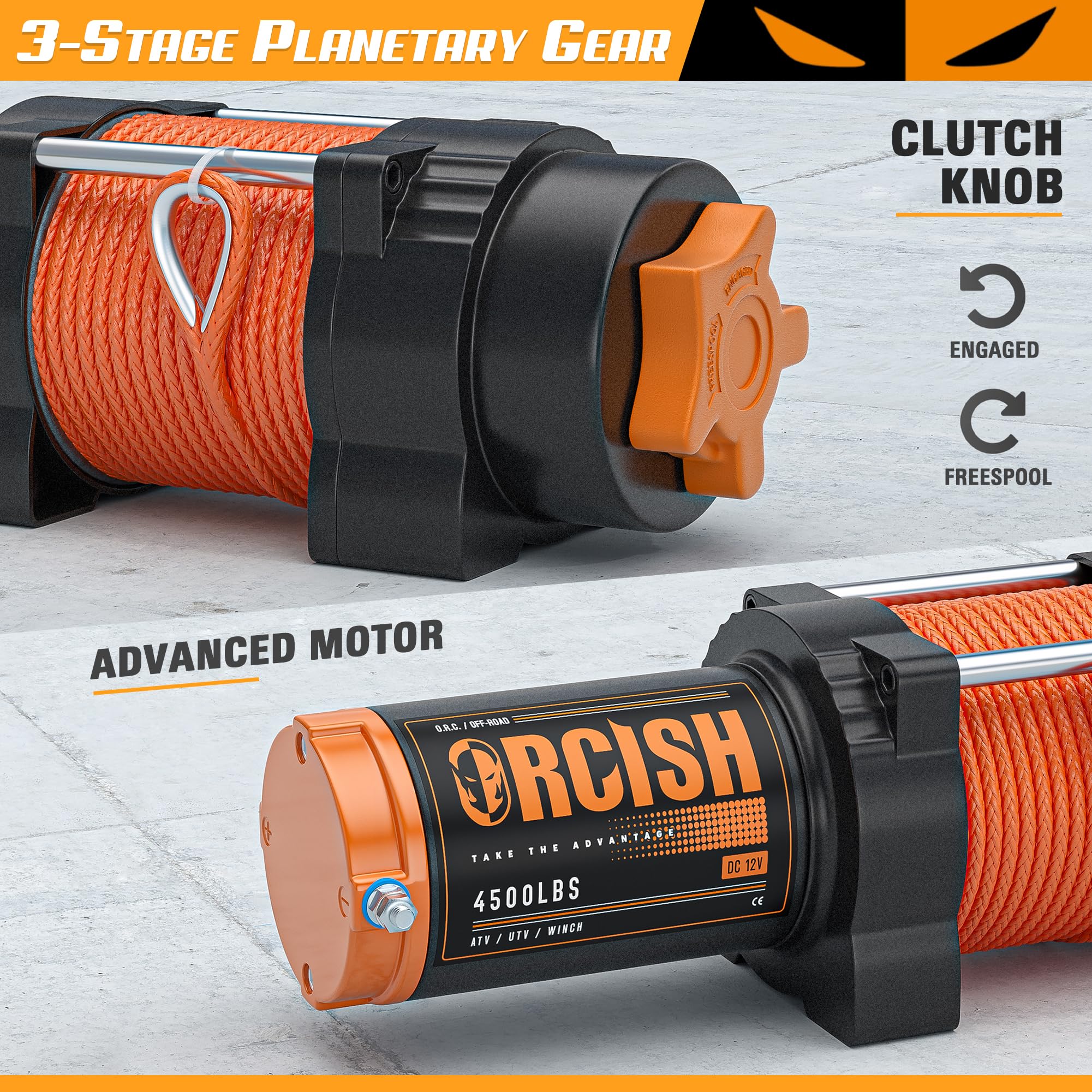 ORCISH 4500 lb 12V DC Waterproof Electric Winch, ATV/UTV Winch Kit for ...