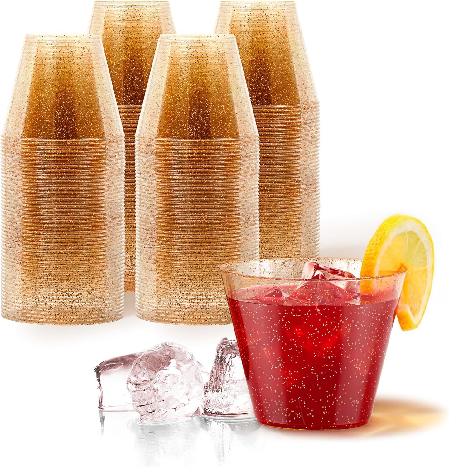 Amazon.com: 9oz Gold Glitter Plastic Cups (100 Pack), Elegant Party ...