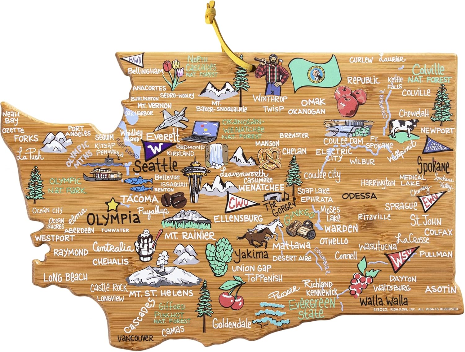 Amazon.com | Totally Bamboo Washington State Shaped Cutting Board and ...