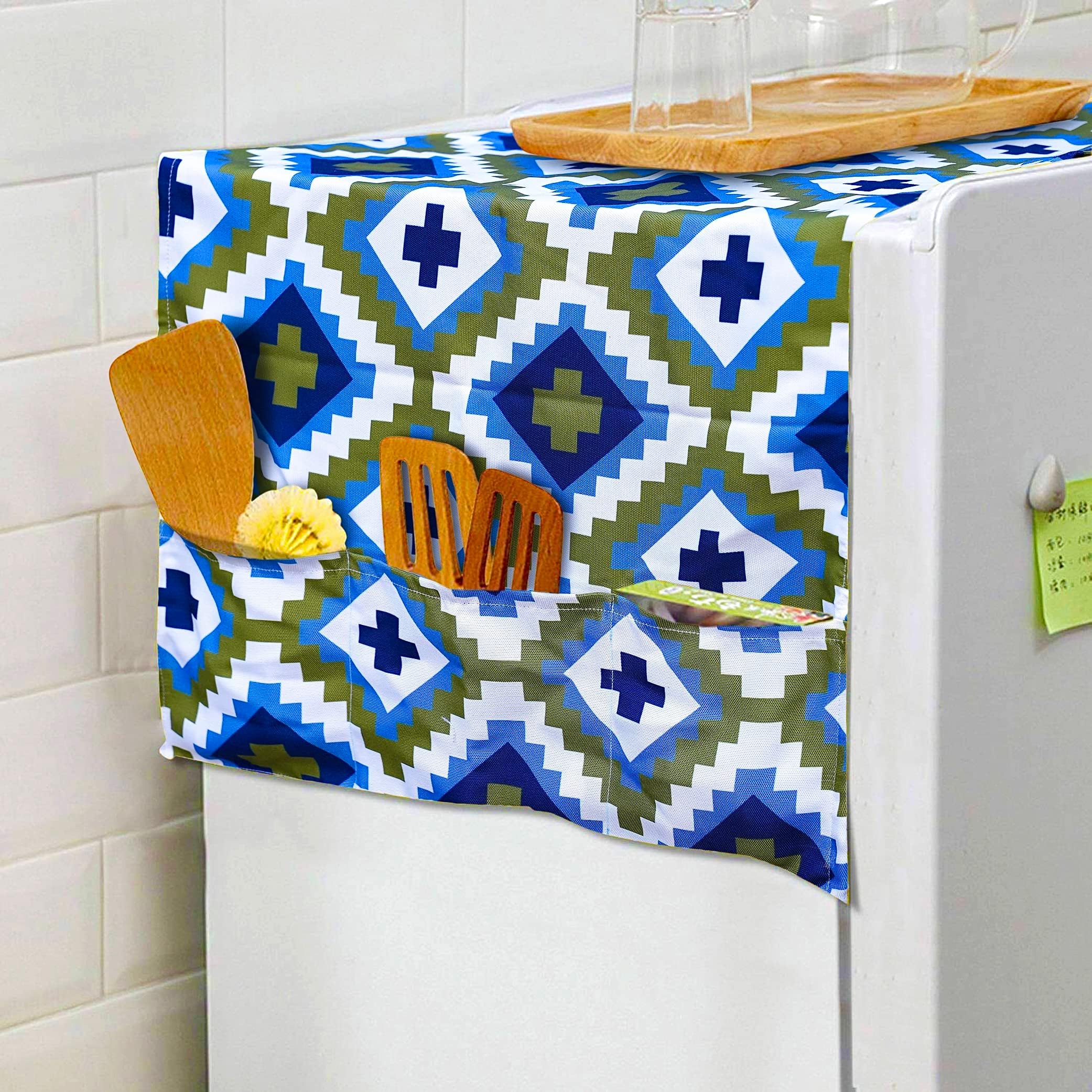 Wolpin 1Pc Fridge Cover for Top with 6 Utility Pockets Cartoon Prints Waterproof Single Door ...