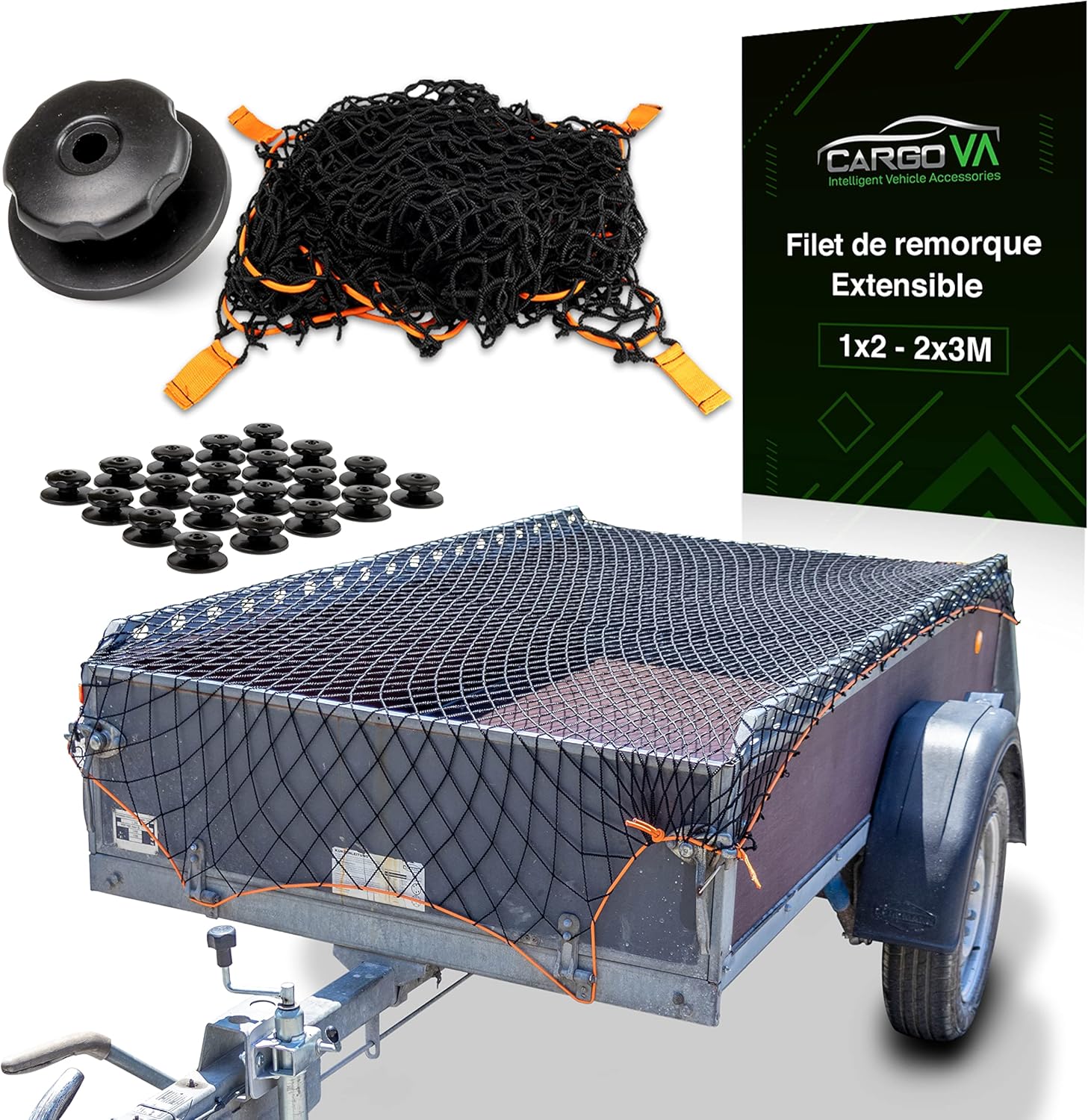 Amazon.fr : CargoVA® Filet de remorque 200x100 cm, Extensible jusqu'à ...
