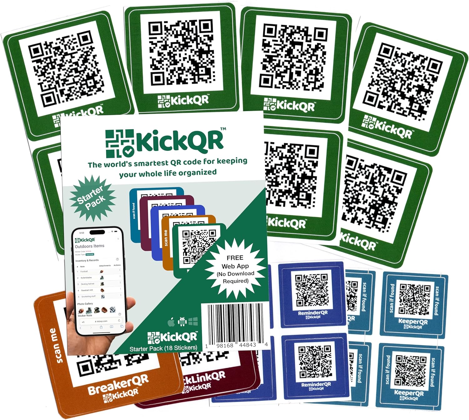 Amazon.com: KickQR Starter Pack - 18 Smart QR Code Stickers for Box and ...