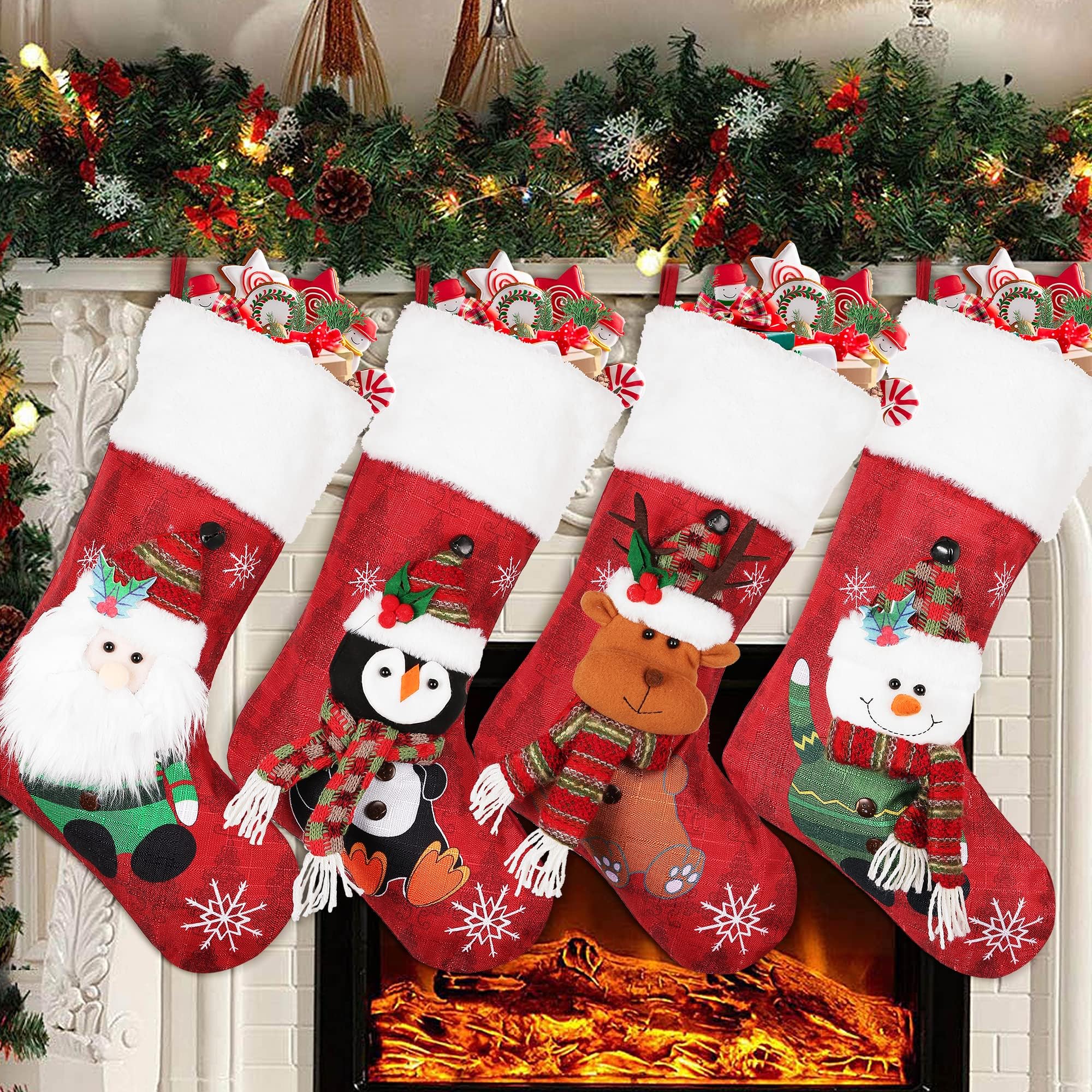 Amazon.com: BooJees 4 Pack Small Christmas Stockings,Large Xmas ...
